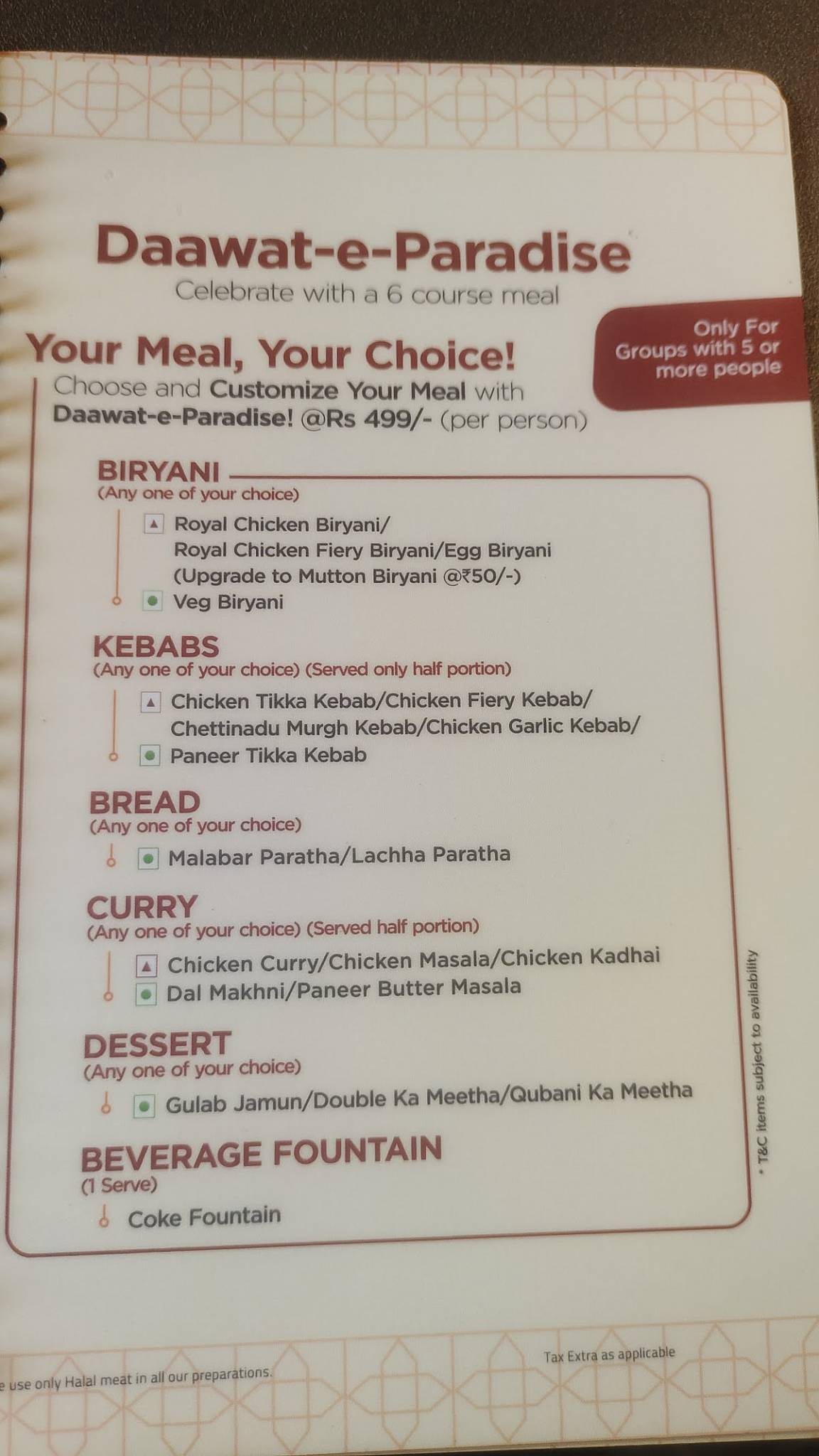 Menu at Paradise Biryani Chandrayangutta, Hyderabad