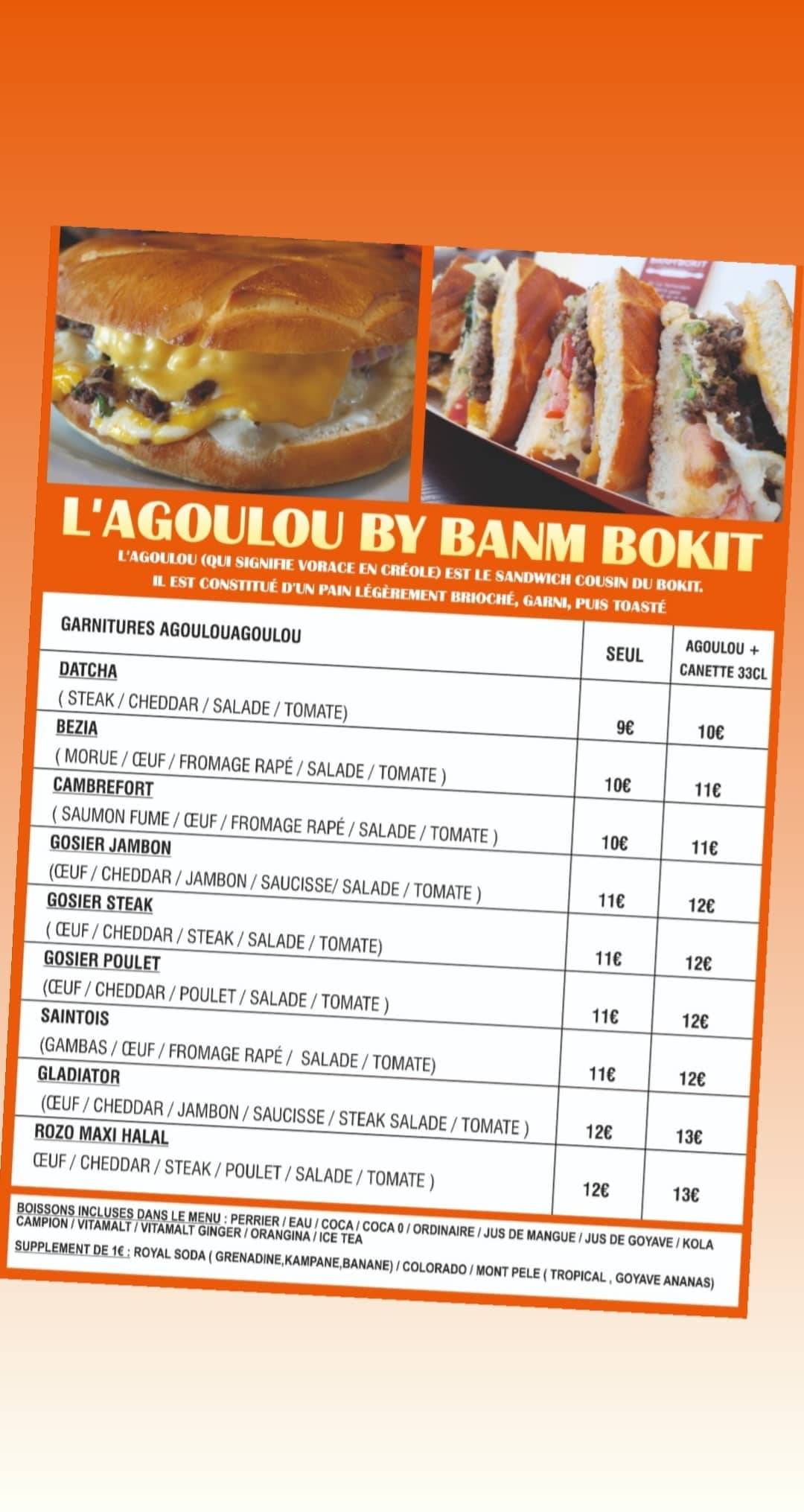 Menu au Banm’Bokit restaurant, Paris, 20 Rue Barbanègre