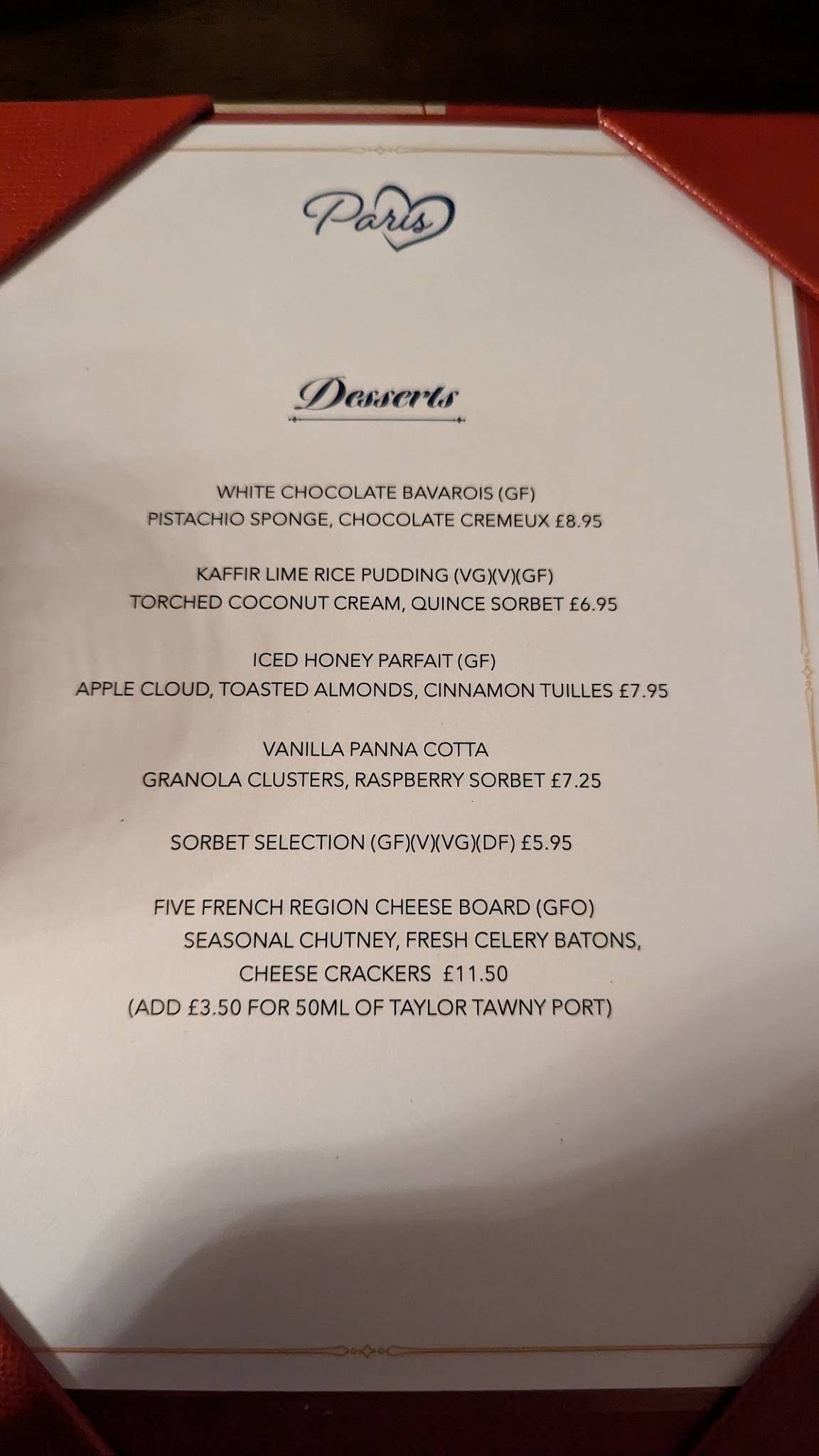 Menu at Paris Bar and Restaurant, Nottingham
