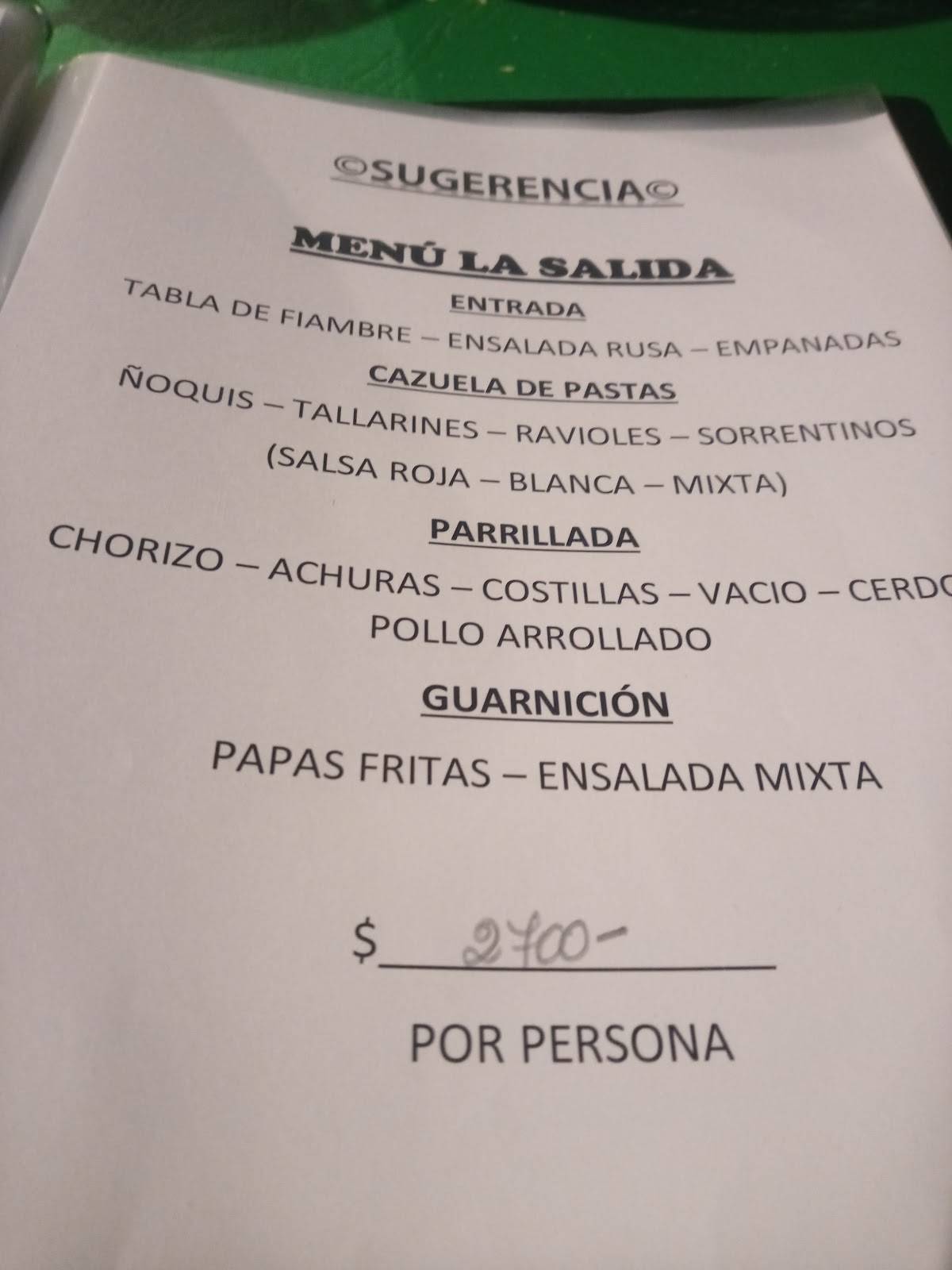 Menu at Parrilla la Salida, Junín