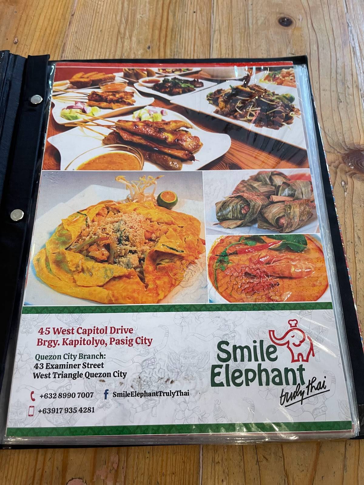 Menu at Smile Elephant Thai Restaurant, Pasig