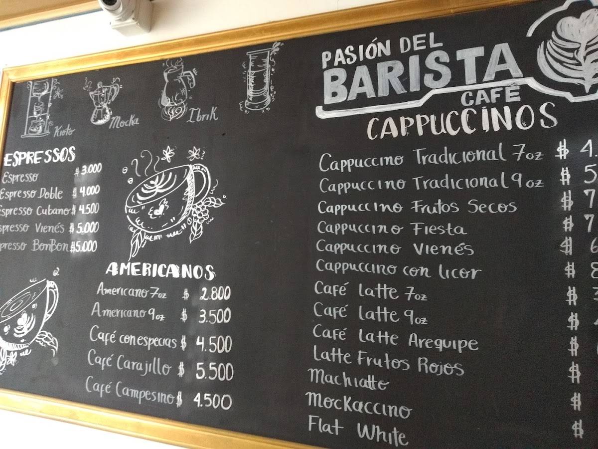Menu at Pasión del Barista Café Academia., Bogotá