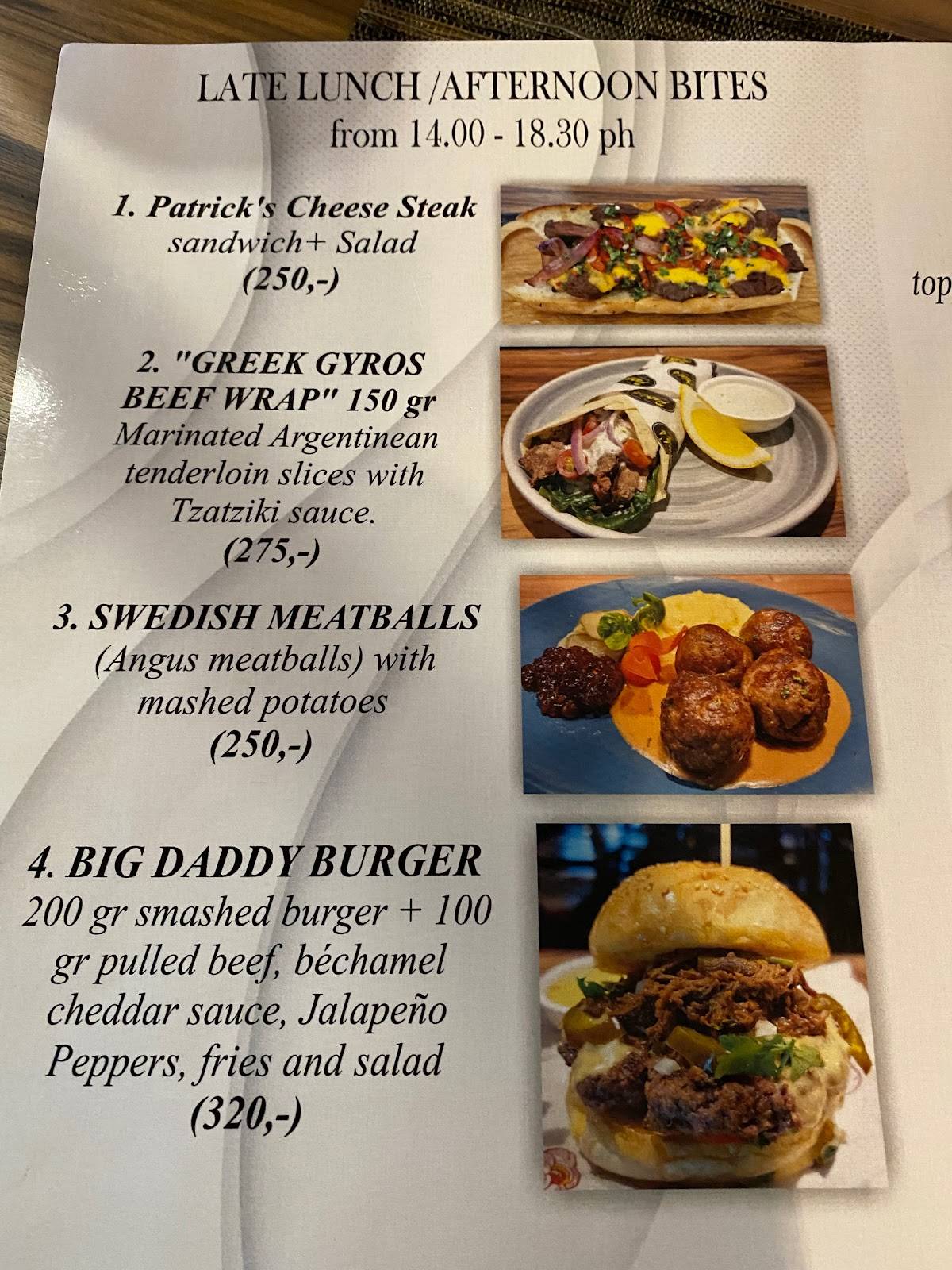 Menu at Patrick's STEAKHOUSE, Pattaya City, 216/51-52