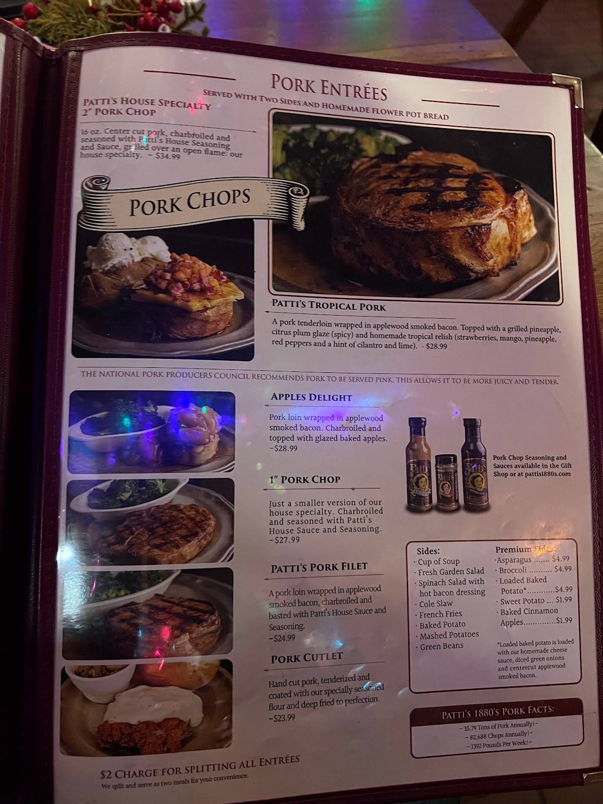 Menu at Patti's 1880's Settlement restaurant, Grand Rivers