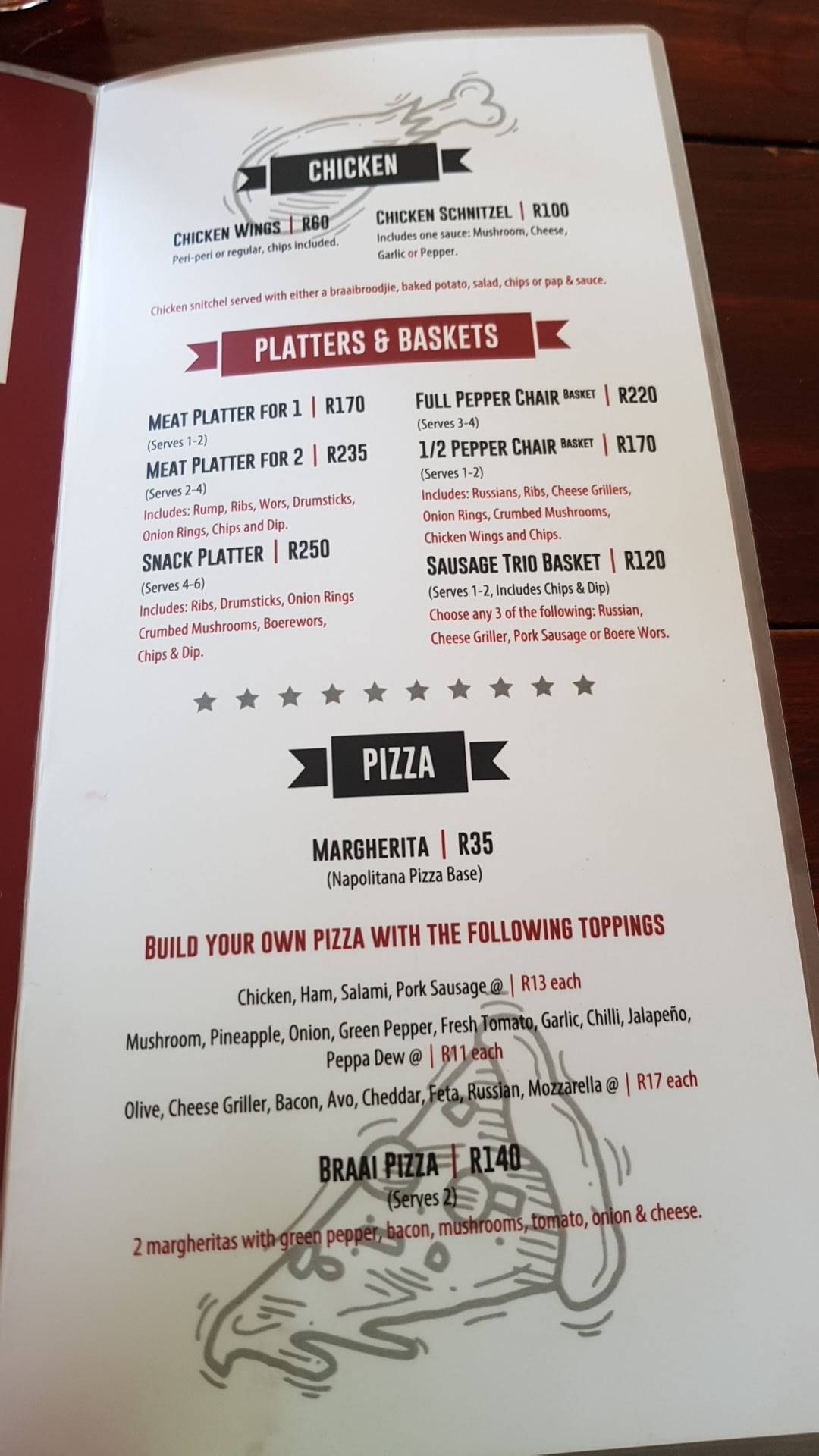 Menu at Pepper Chair Restaurant, Centurion