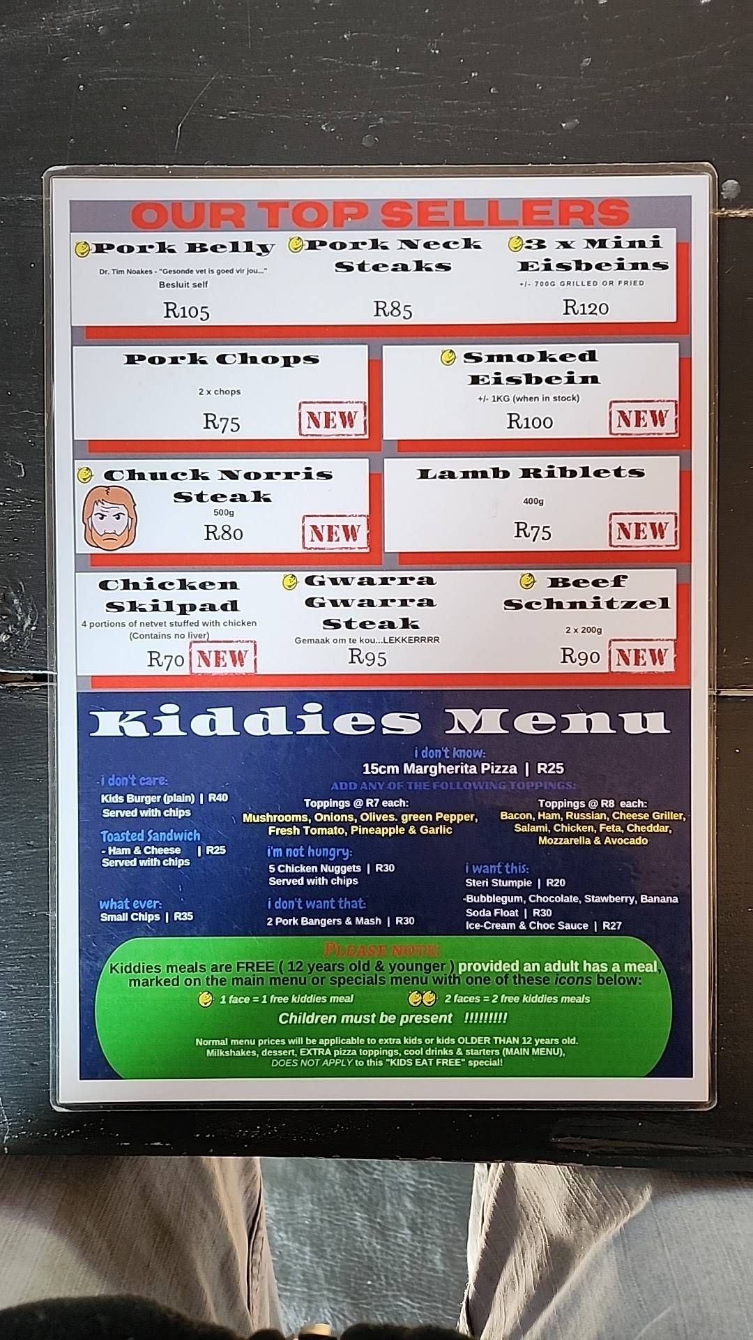 Menu at Pepper Chair Restaurant, Centurion