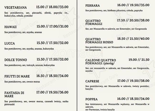 Menu at Pizzeria Perugia, Szczecin
