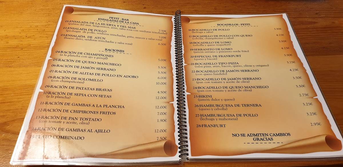 Carta de Petit Bar, Salou, Autovia Reus-Salou