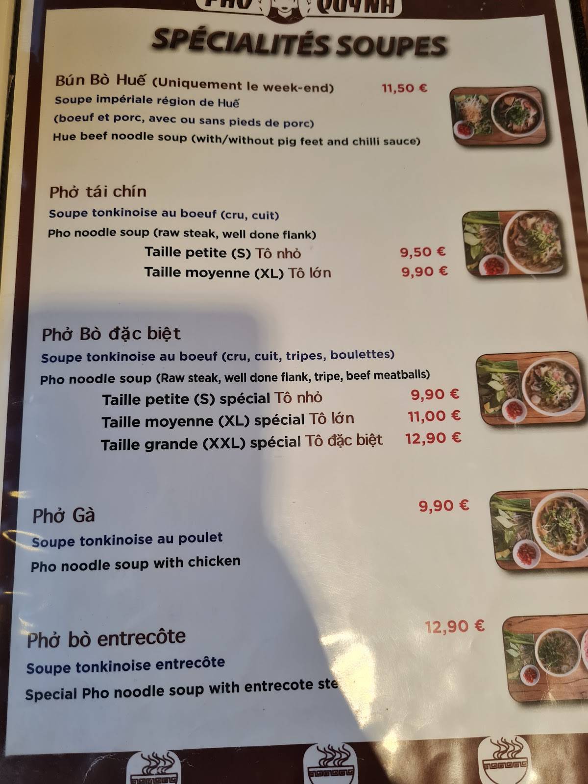 Menu au Pho Quynh restaurant, Torcy, 22 rue Pierre Mendes-France