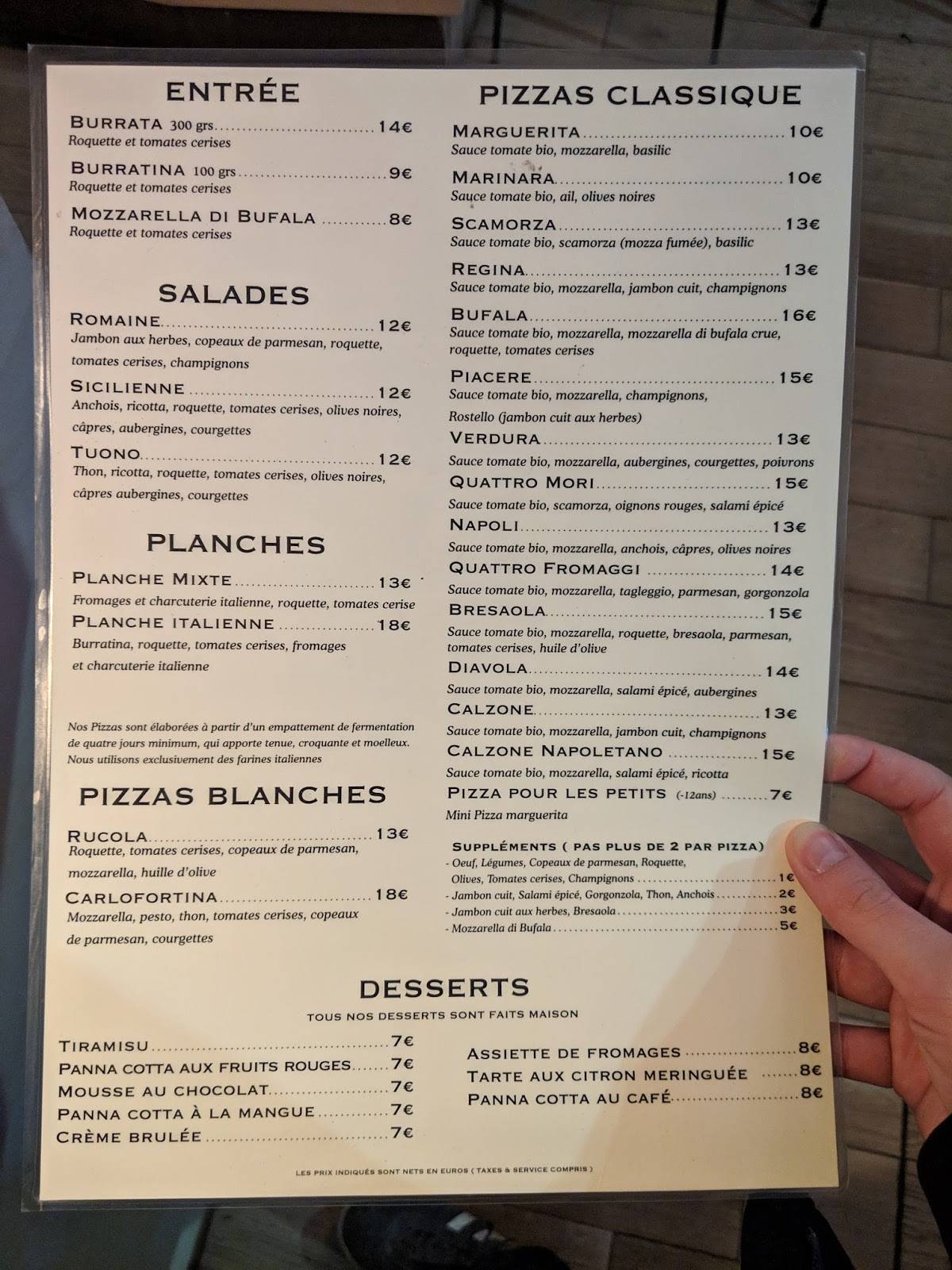 Menu at Piacere pizza pizzeria, Paris