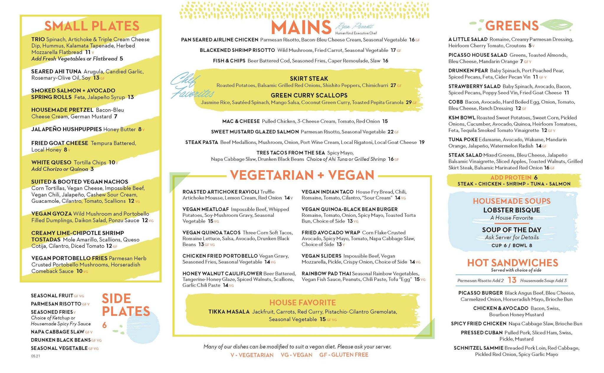 Menu at Picasso Cafe, Oklahoma City