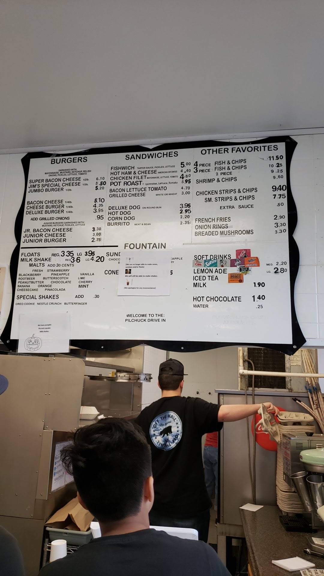 Menu at Pilchuck Drive In fast food, Snohomish