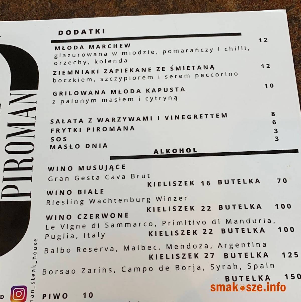 Menu at Piroman Steak House steakhouse, Sopot