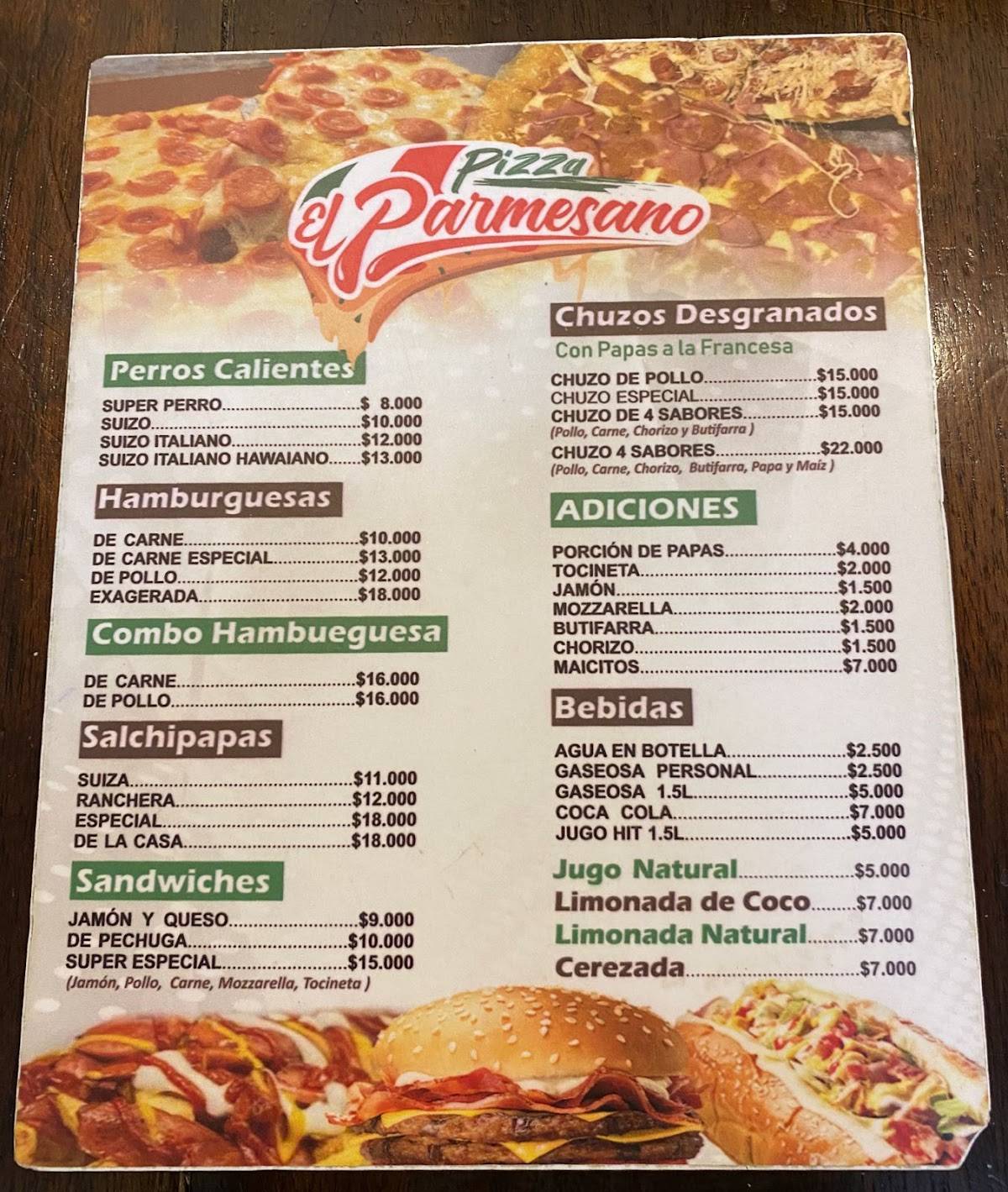 Carta del restaurante Pizza El Parmesano, Apartadó