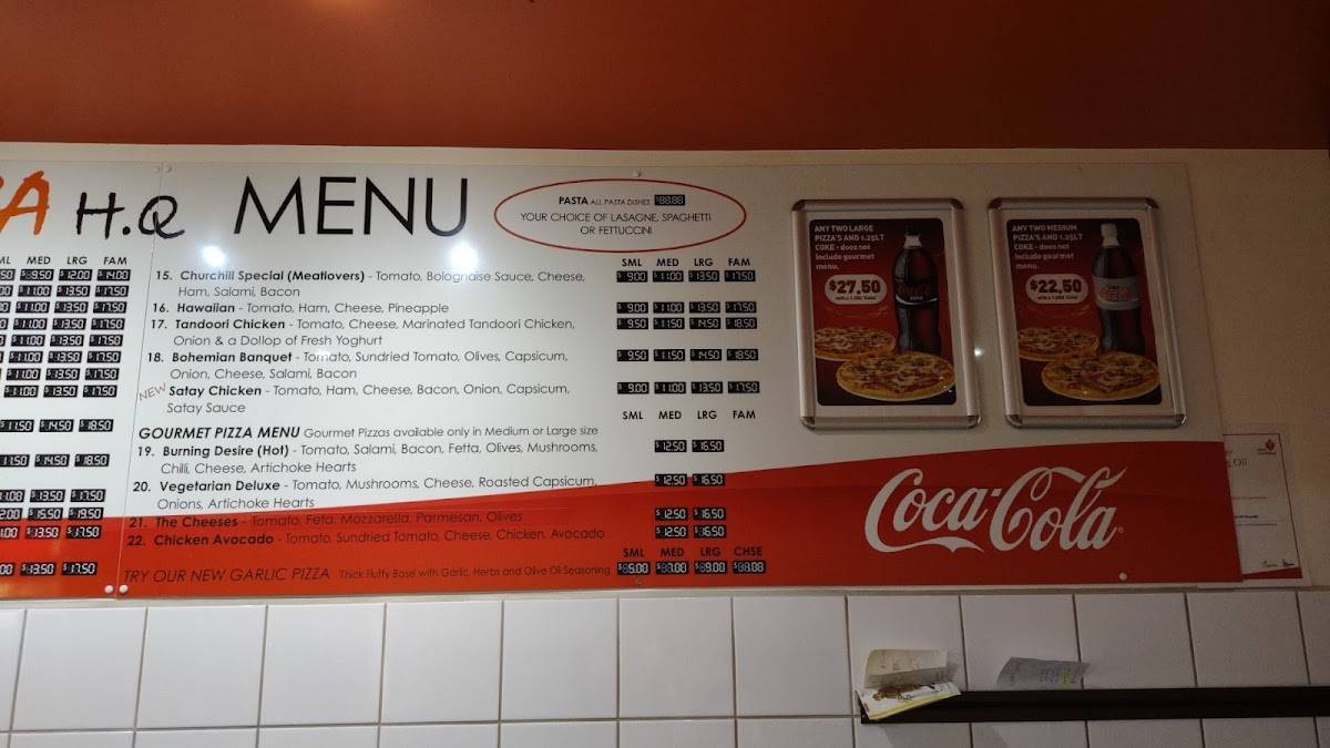 Menu at Pizza HQ Churchill pizzeria, Churchill