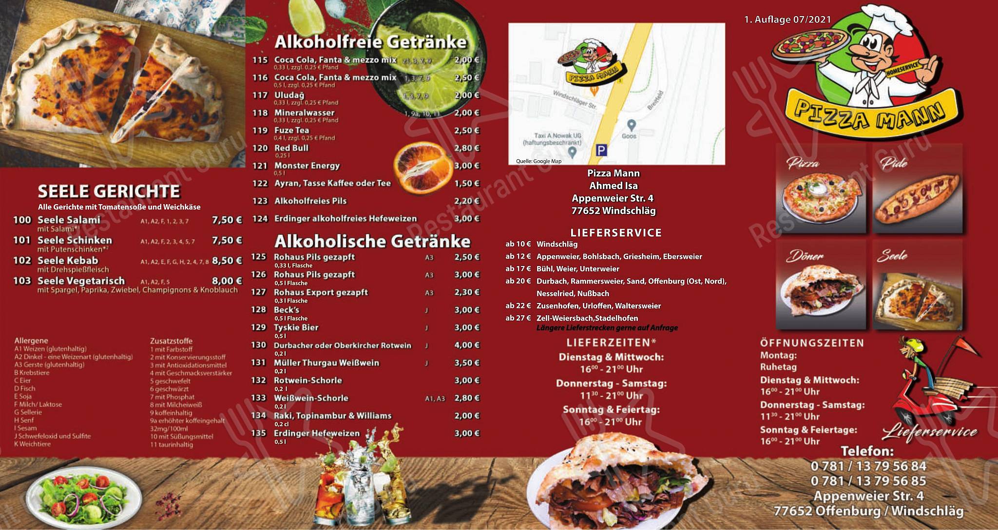 Speisekarte von Pizza Mann, Offenburg