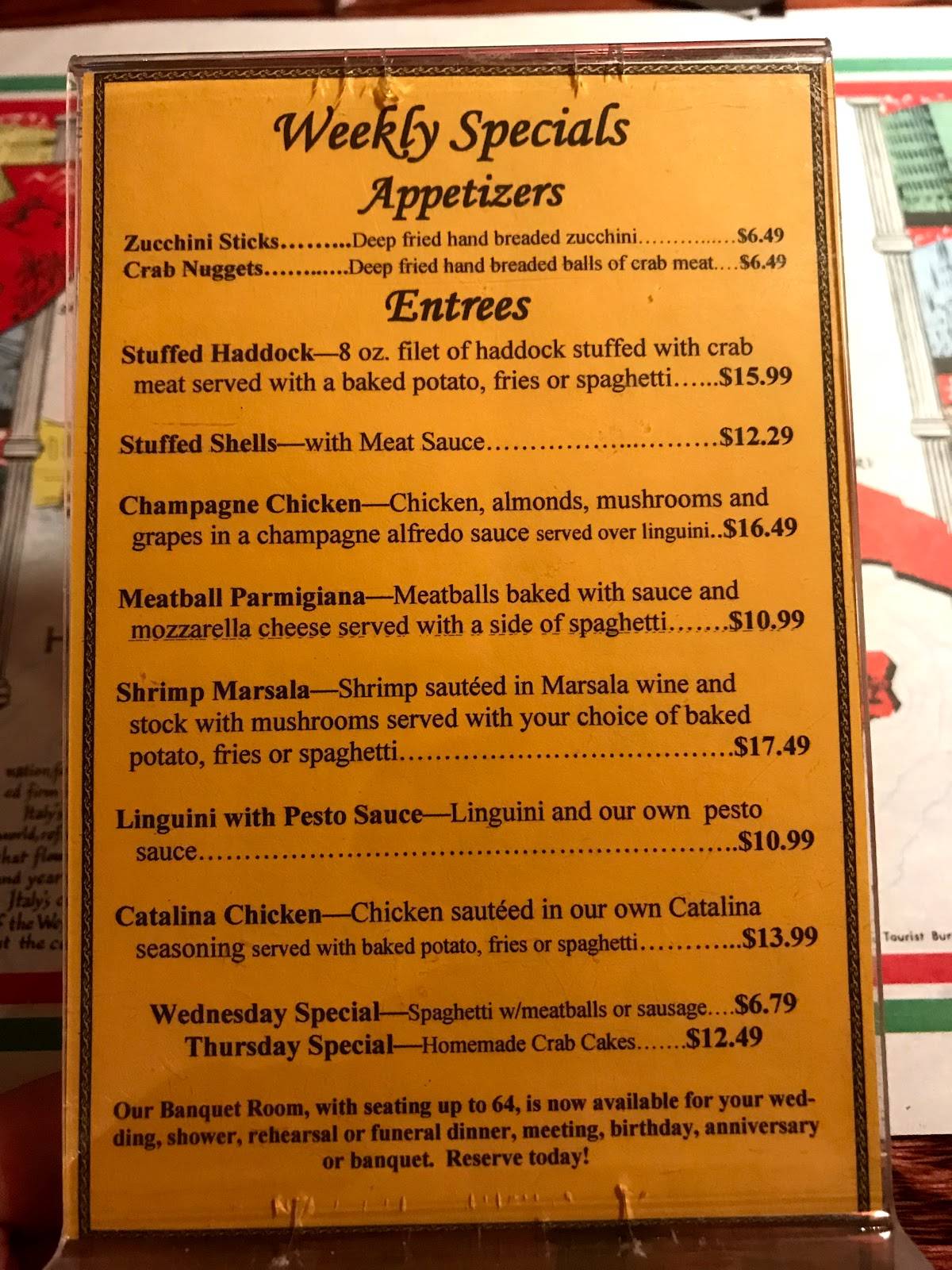 Menu at The Original Italian Pizza & Restaurant, Shamokin
