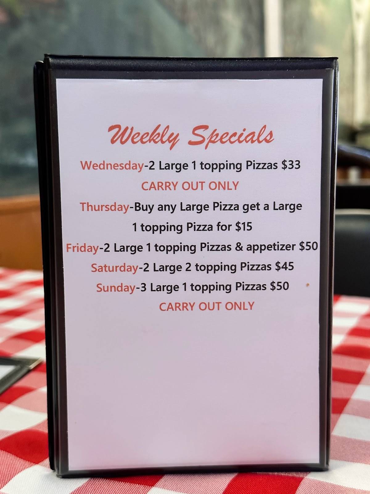 Menu at Monte Bello Pizzeria, Lemay