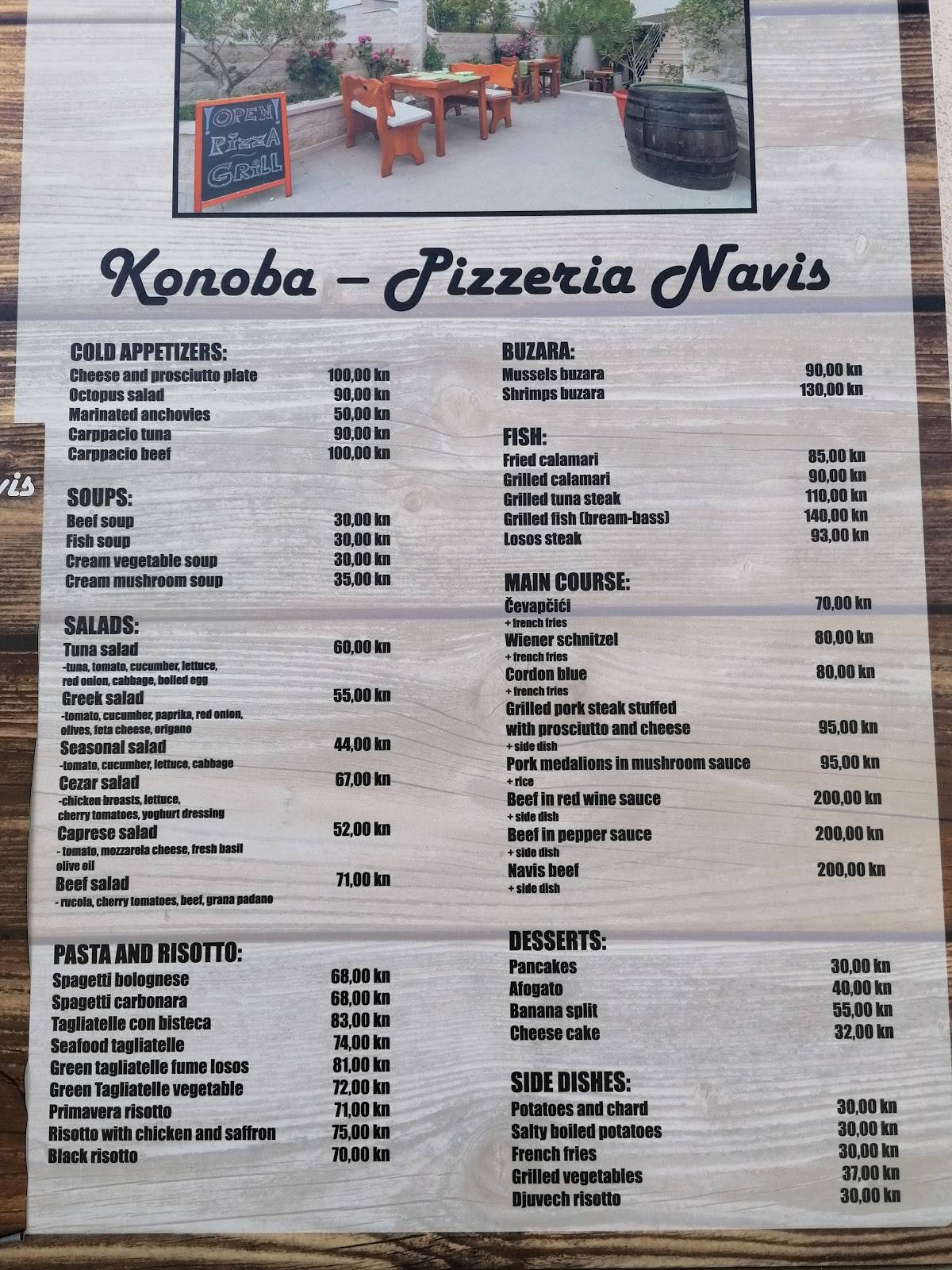 Carta de Pizzeria Navis, Bol, Hrvatskih Domobrana 13