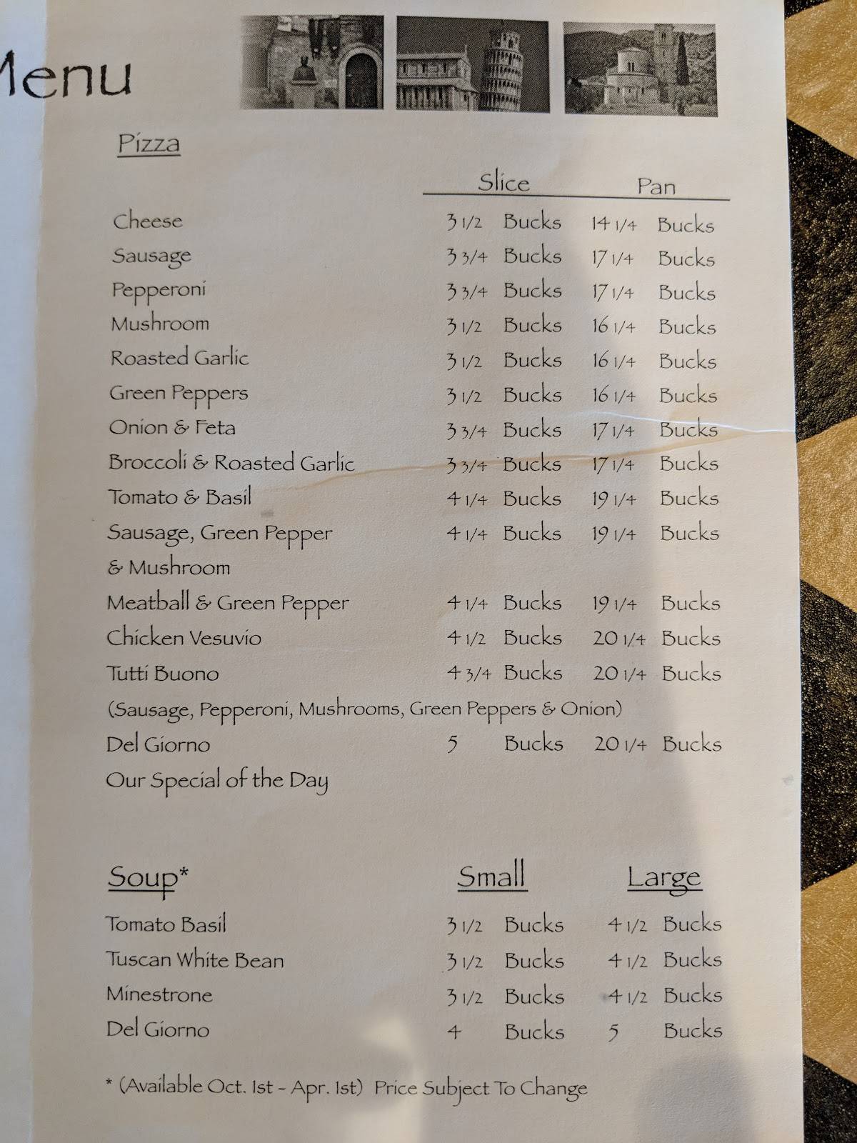 Menu at Pizzeria Venti, Vonore