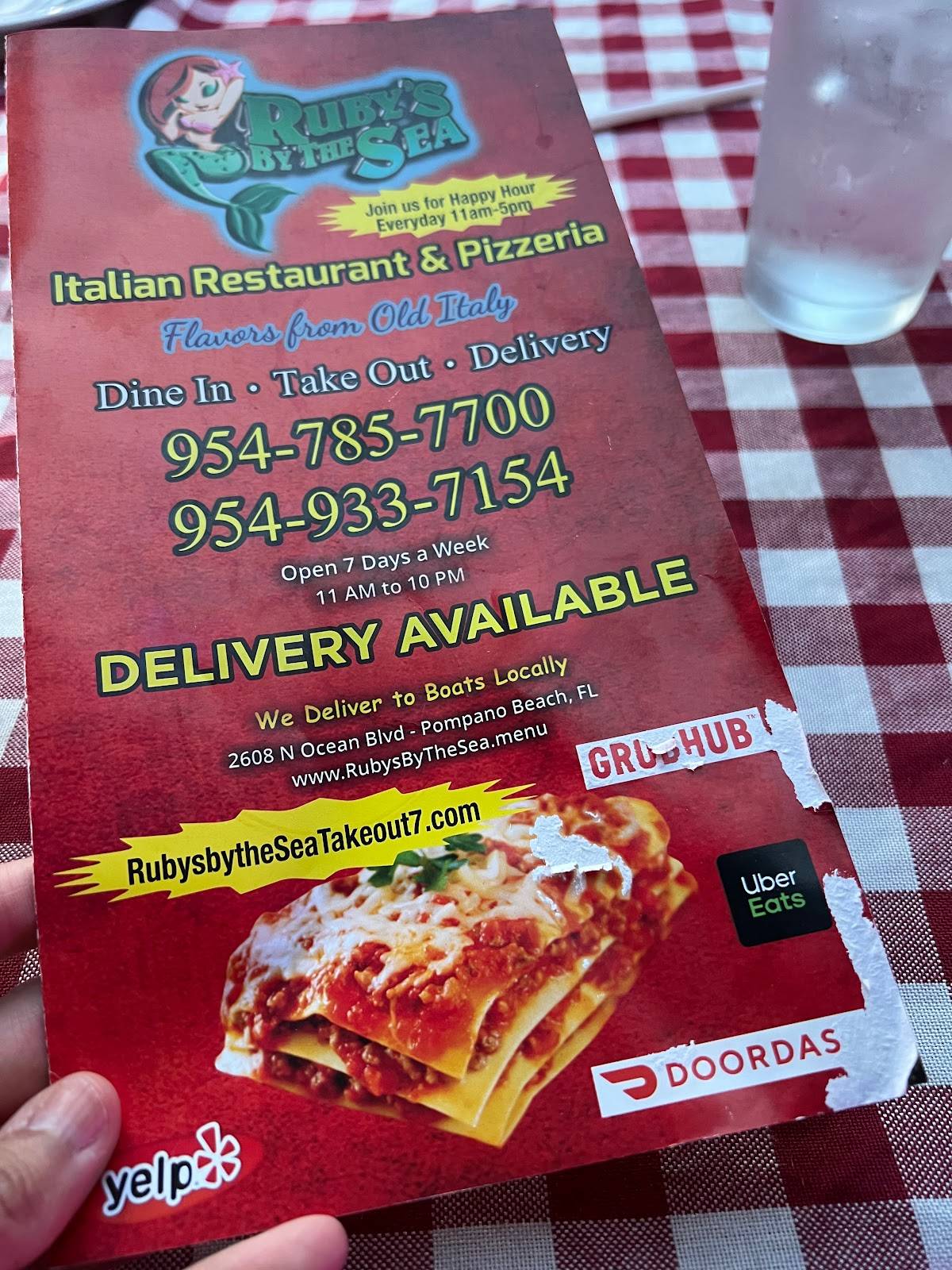 Menu at Ruby's by the Sea pizzeria, Pompano Beach