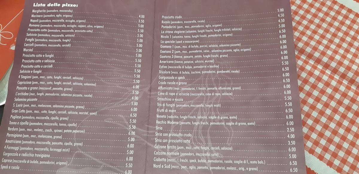 Menu au Pizzeria Santa Lucia, Bomporto