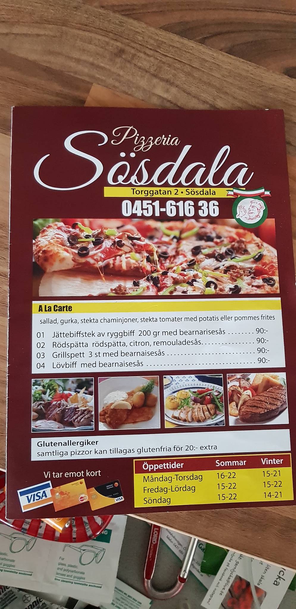 Menu at Pizzeria Sösdala, Sweden, Torggatan 2