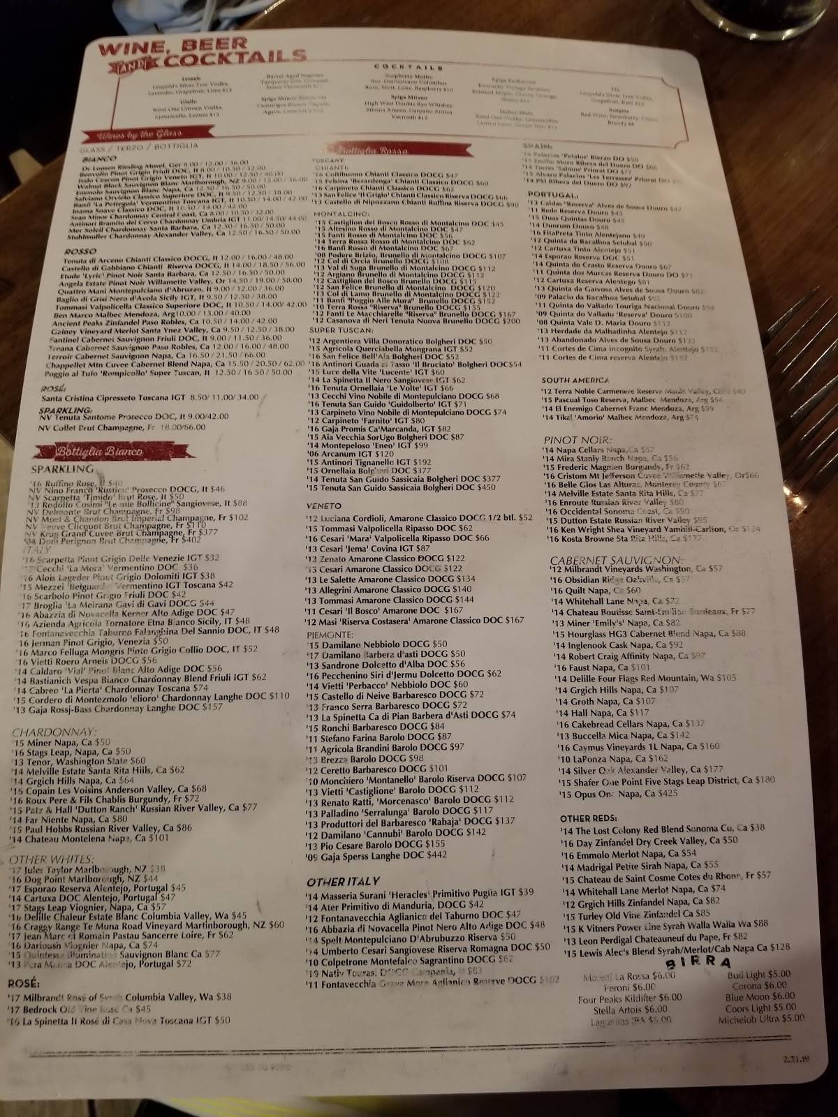 Menu at Spiga Cucina Italiana pizzeria, Scottsdale