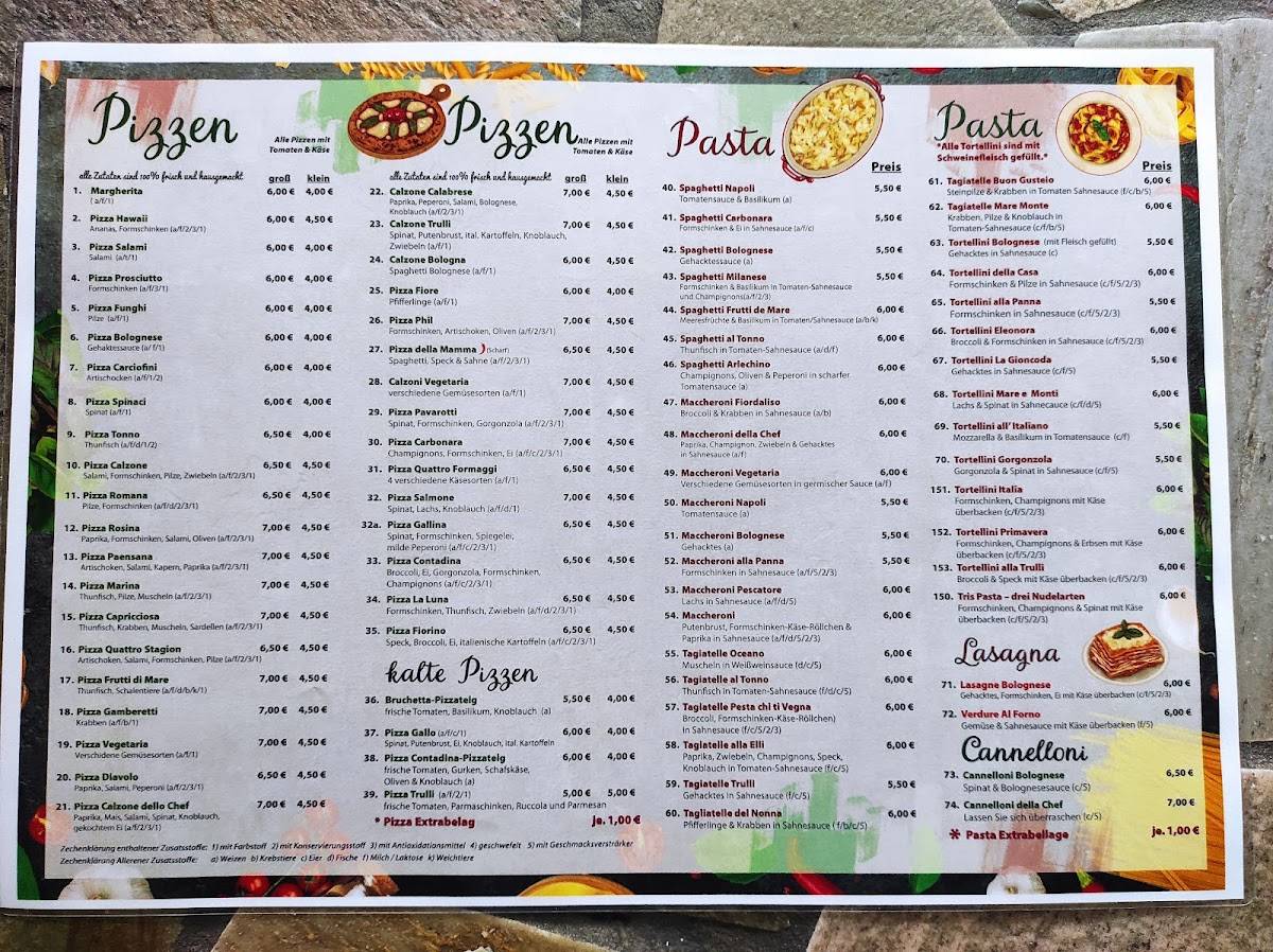 Carta de Pizzeria Trulli, Bochum, Castroper Str. 238
