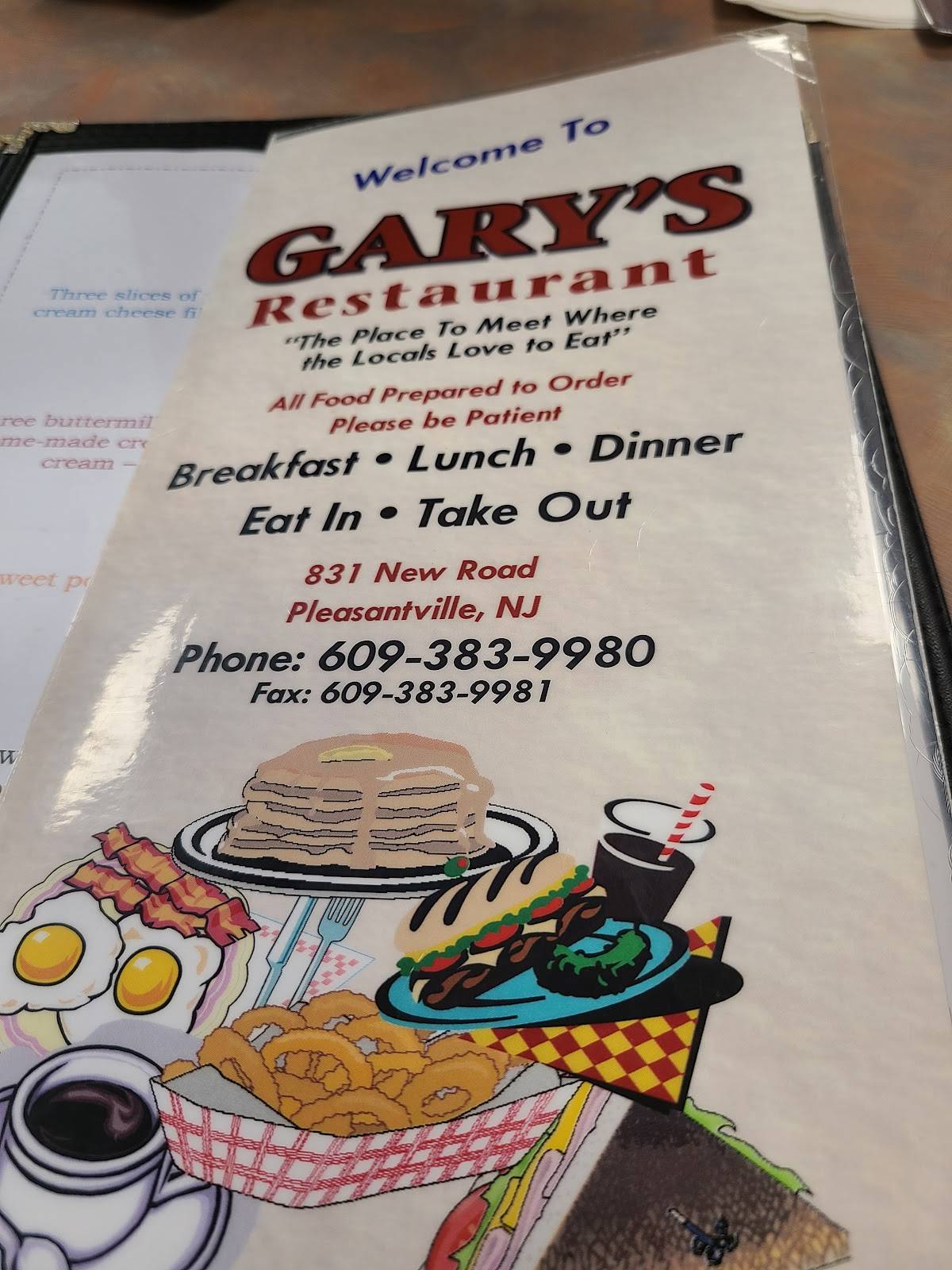 Menu at Gary's Restaurant, Pleasantville