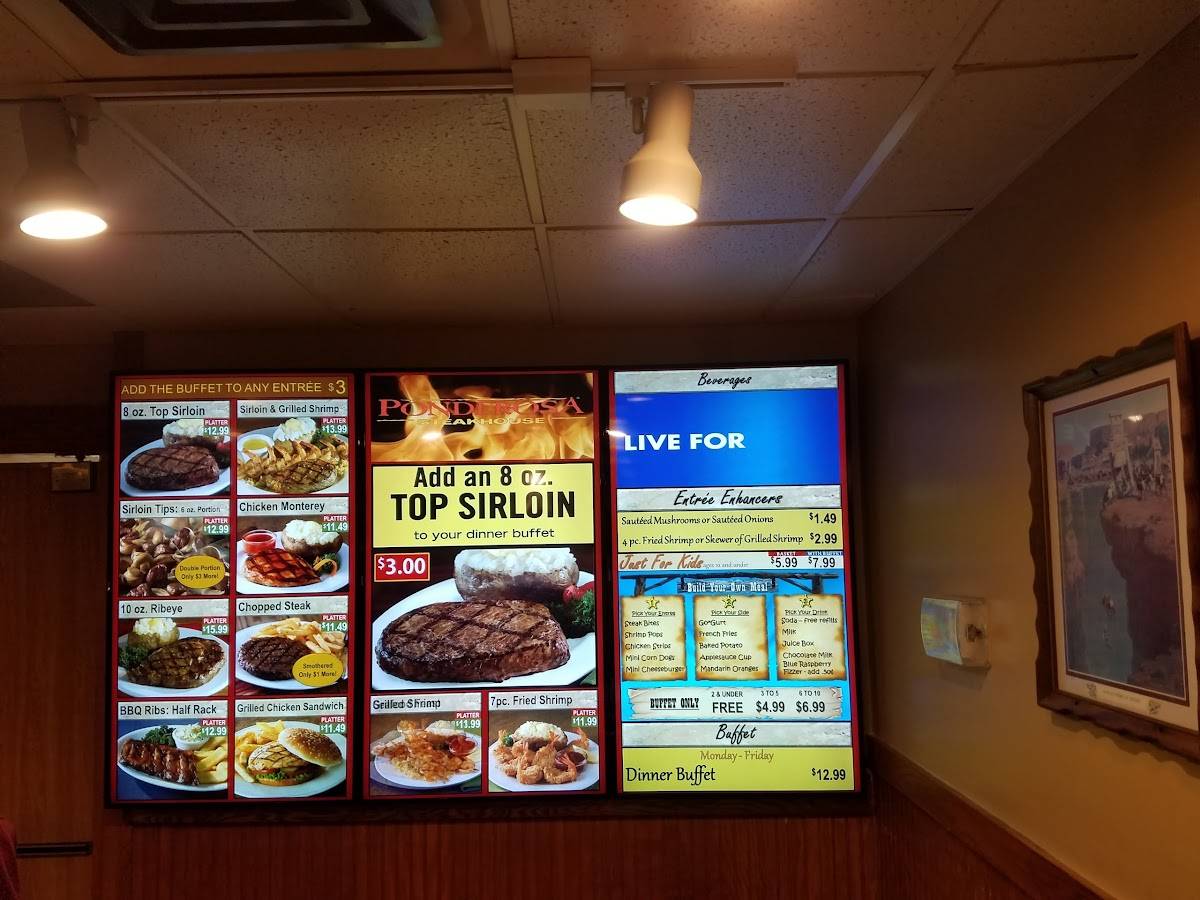 Menu at Ponderosa steakhouse, Coldwater