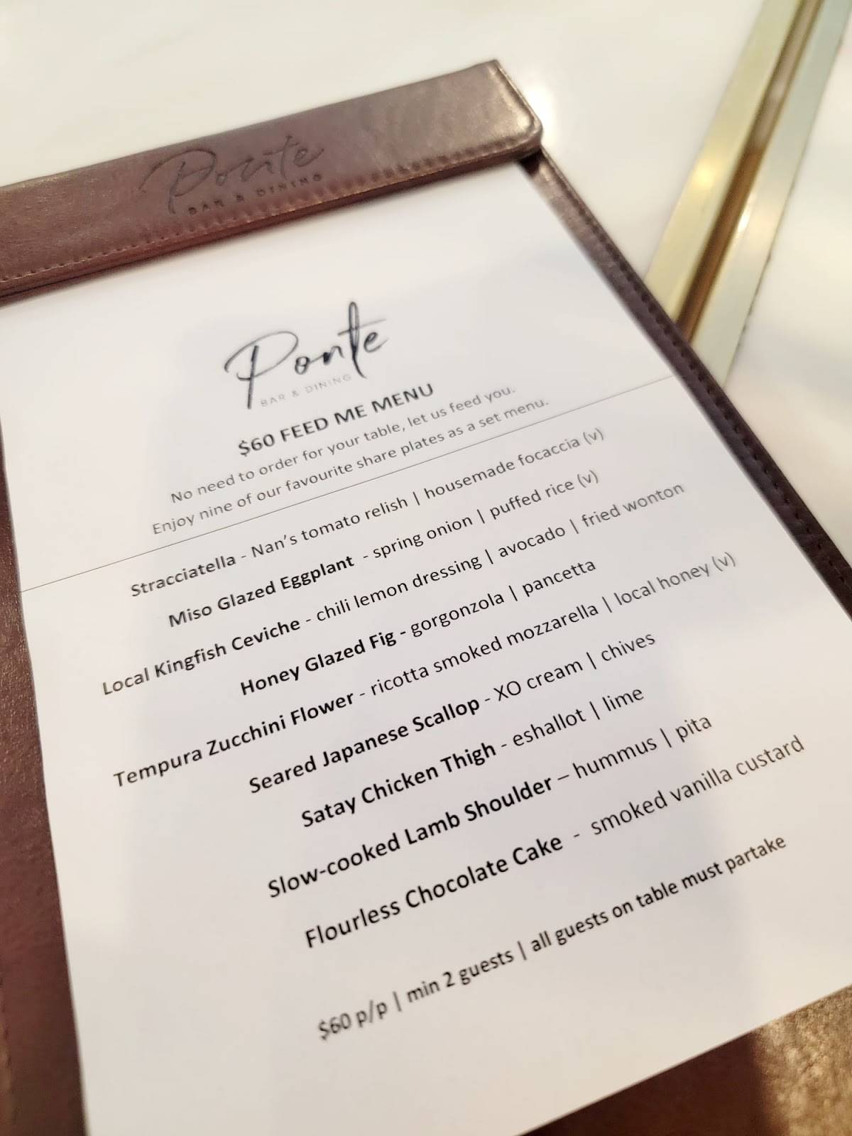 Menu at Ponte Bar and Dining, Nowra
