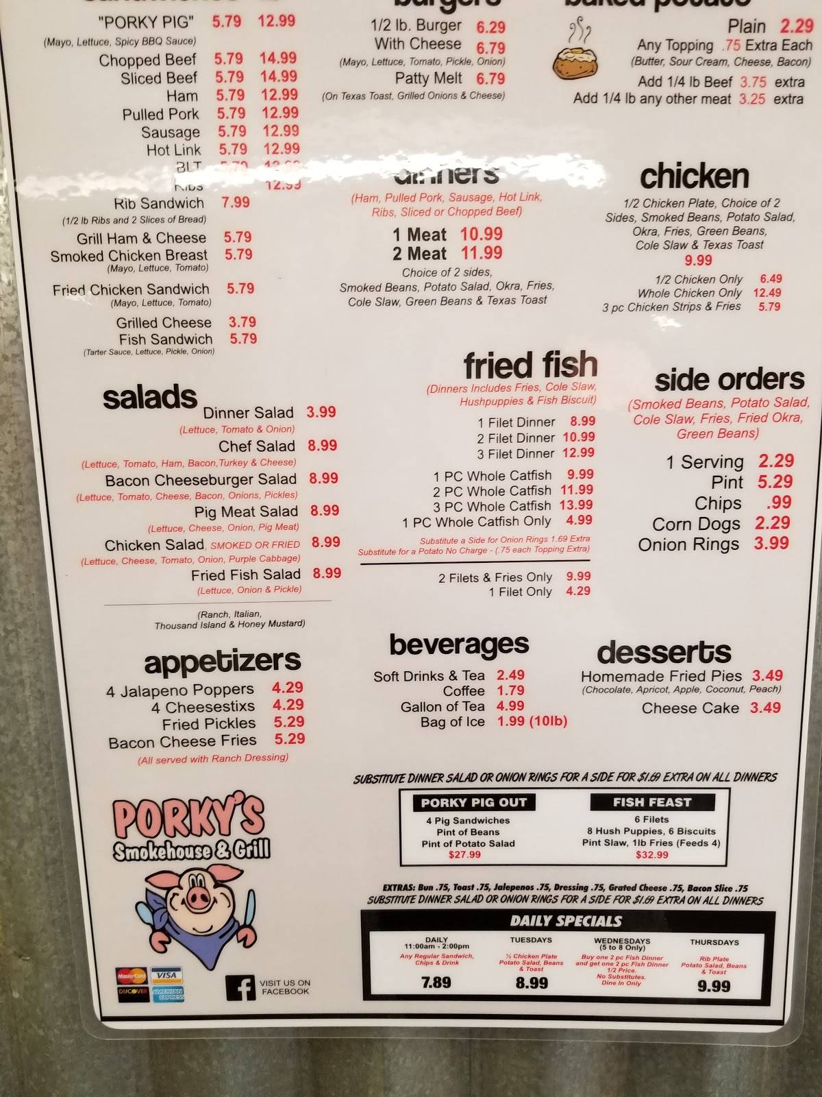 Menu at Porky's Smokehouse & Grill restaurant, Marshall