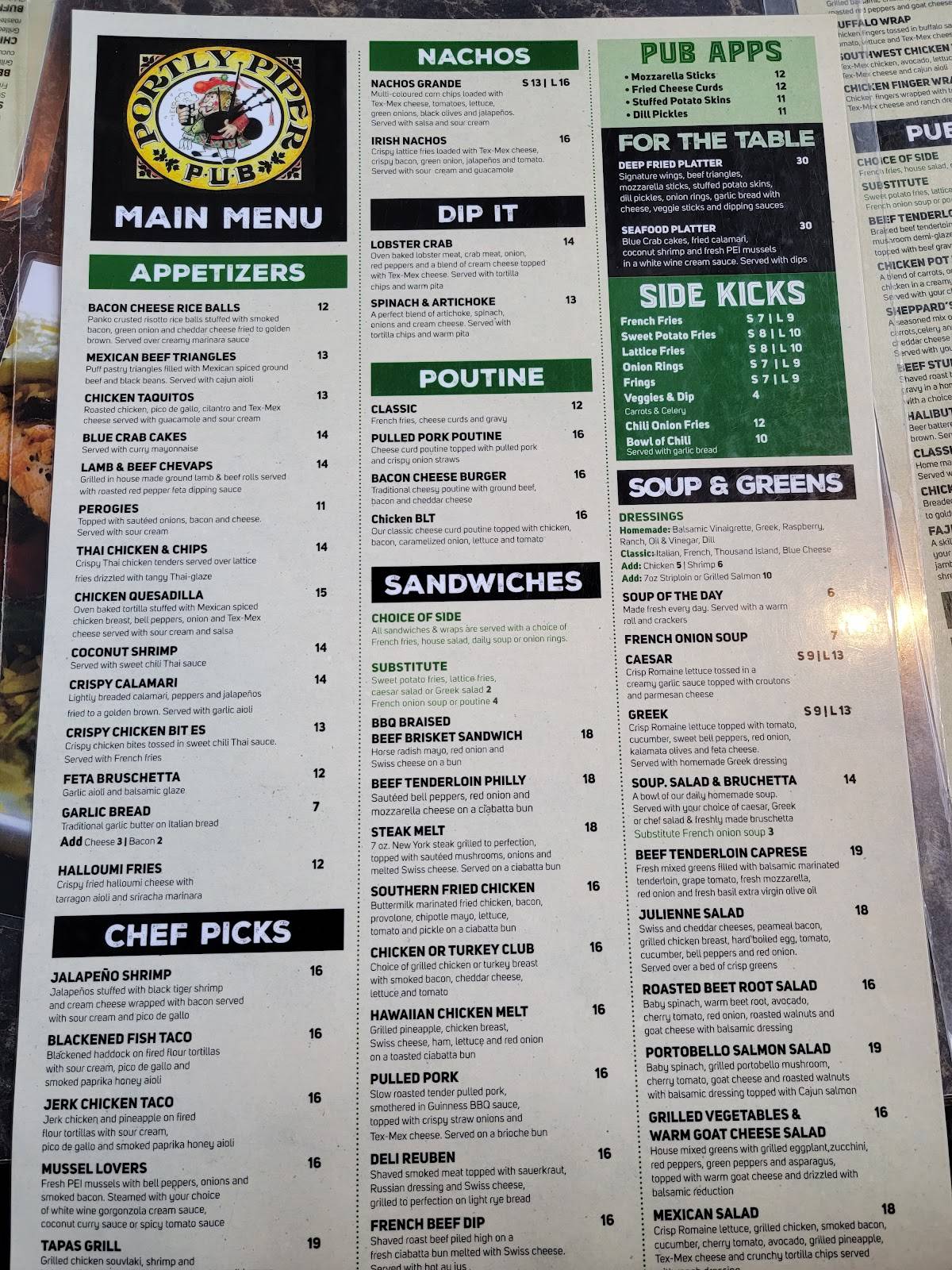 Menu at Portly Piper Pub Ajax, Ajax, 235 Bayly St W