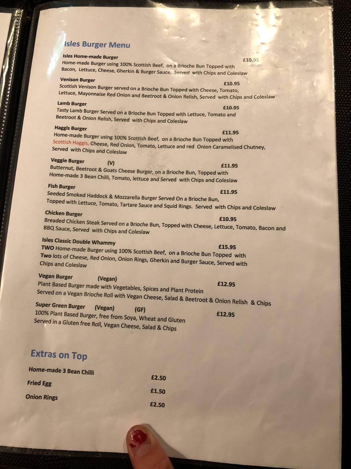 Menu at The Isles Inn pub & bar, Portree