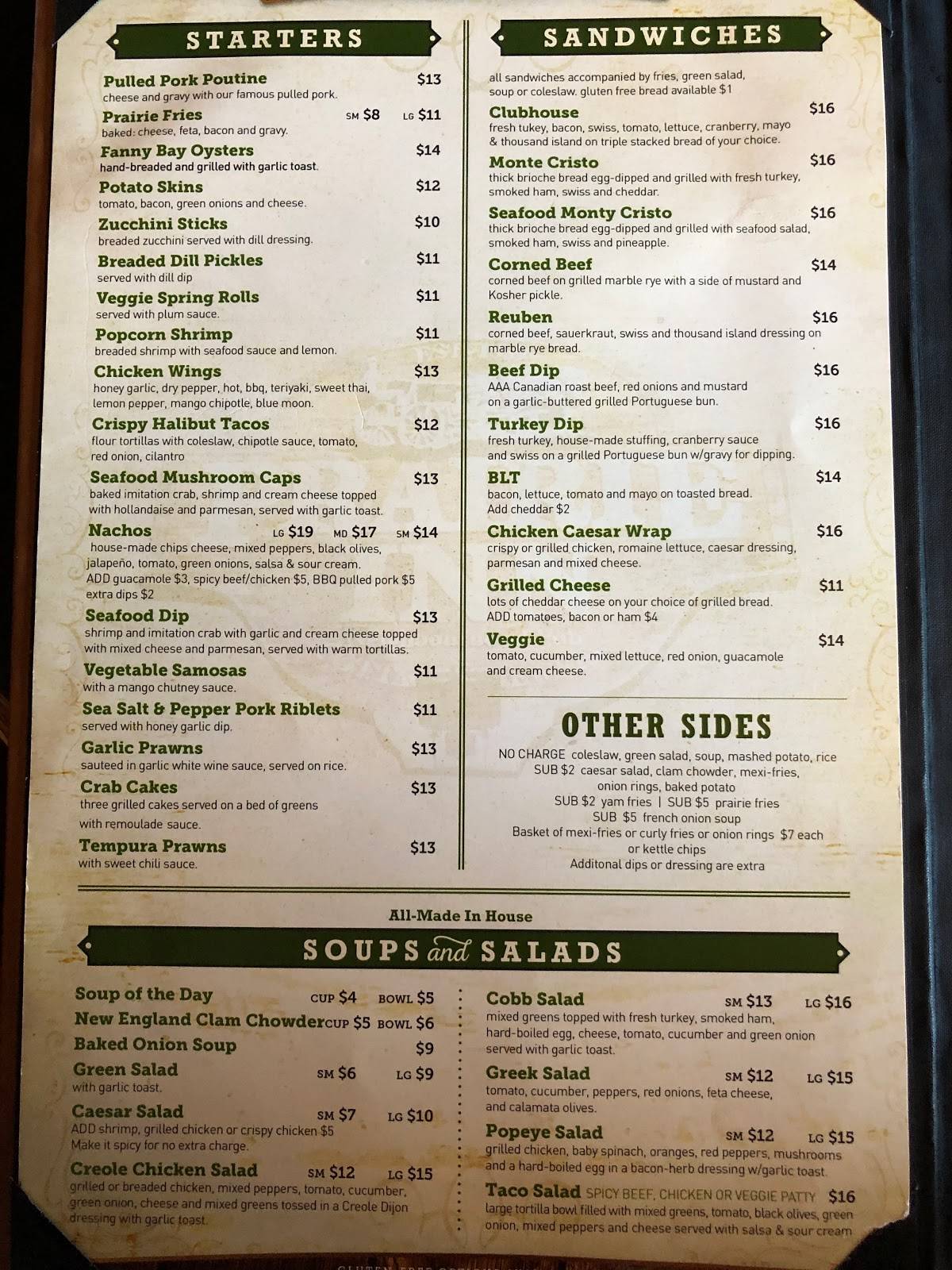 Menu at Prairie Inn Neighbourhood Pub, Saanichton
