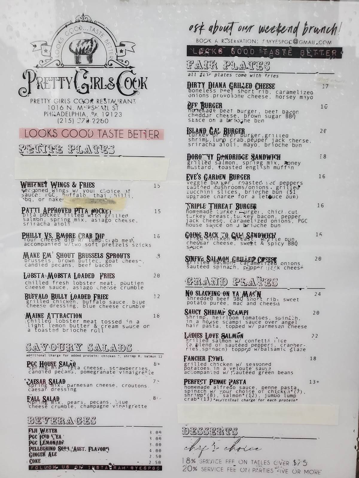 Menu at Pretty Girls Cook restaurant, Philadelphia