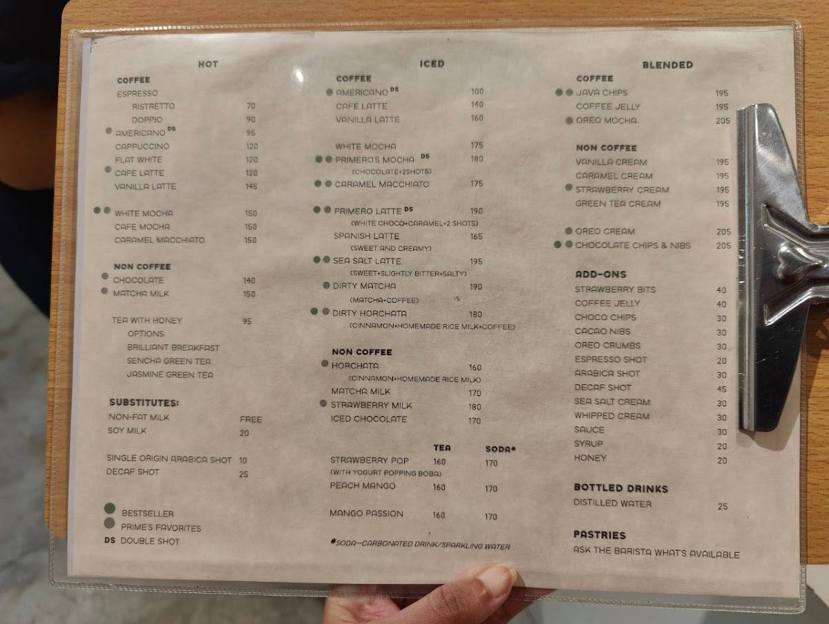 Menu at Primero Coffee Ph - Dolores, Pampanga restaurant, San Fernando