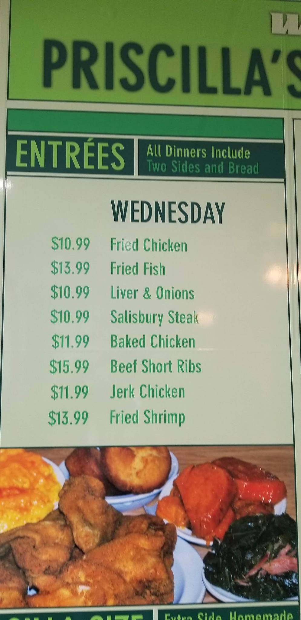 Menu at Priscilla's Ultimate Soulfood Cafeteria, Hazel Crest