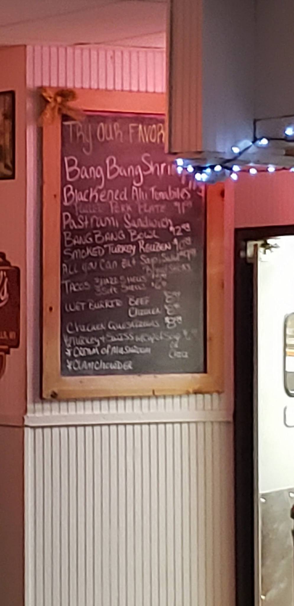 Menu at Barnacle Bill's, East Tawas