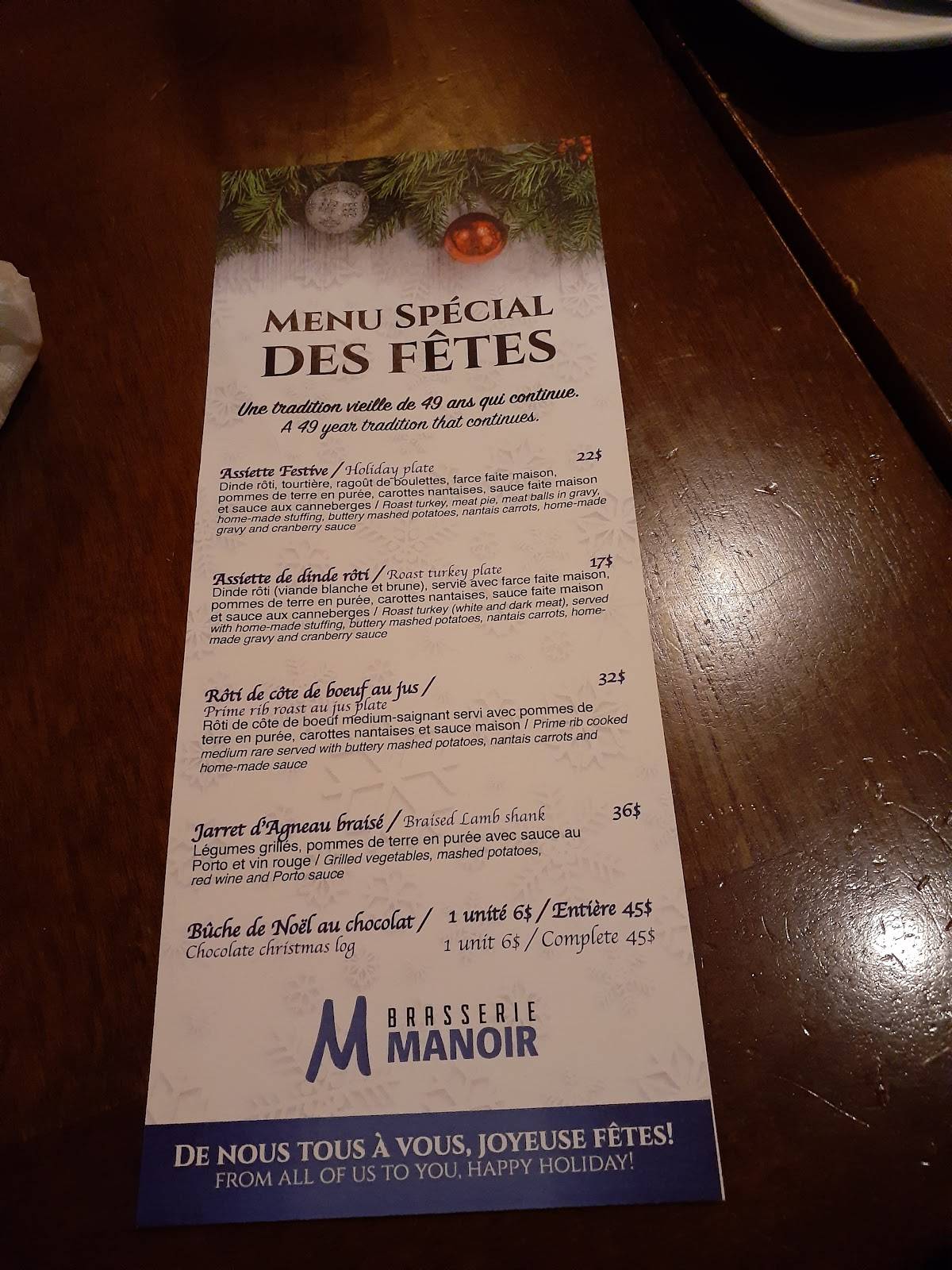 Menu au Brasserie Le Manoir Pointe-Claire pub et bar, Pointe-Claire ...
