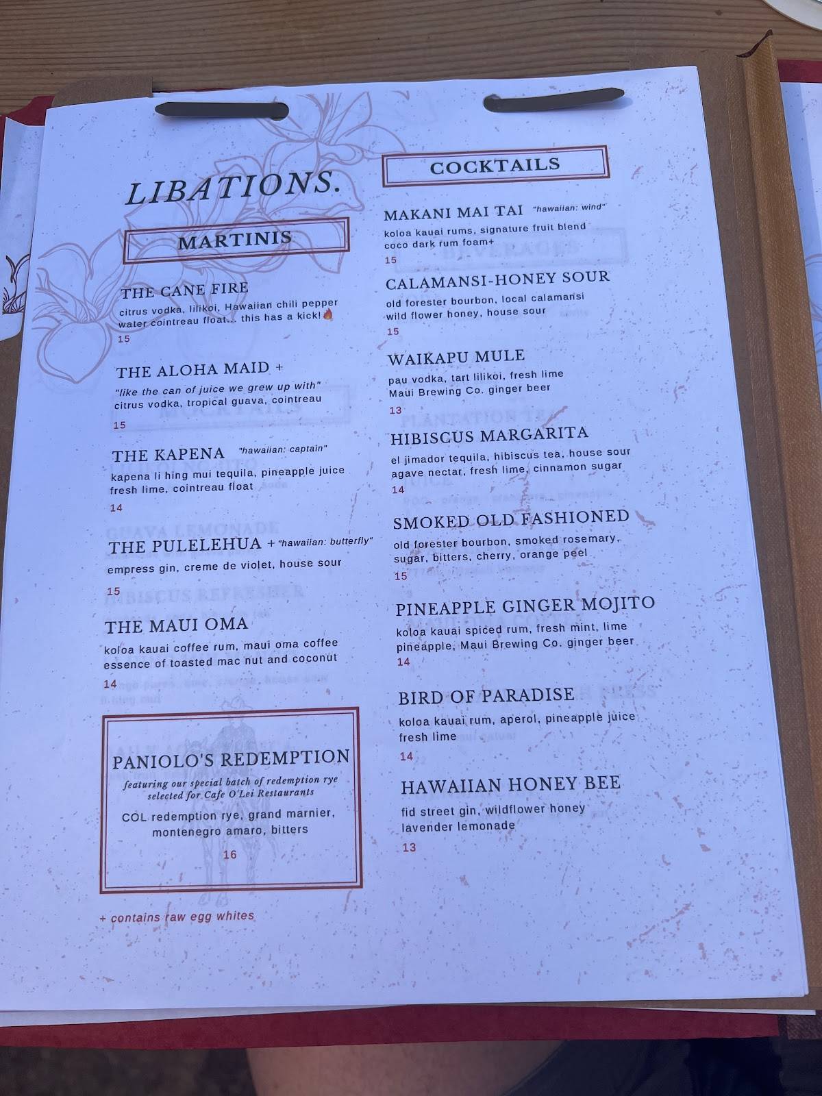 Menu at Cafe O'Lei at the Plantation, Wailuku, HI-30