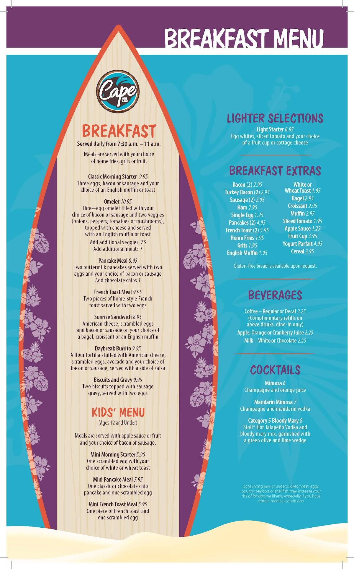 Menu at Cape Grill & Bar, Cape Canaveral