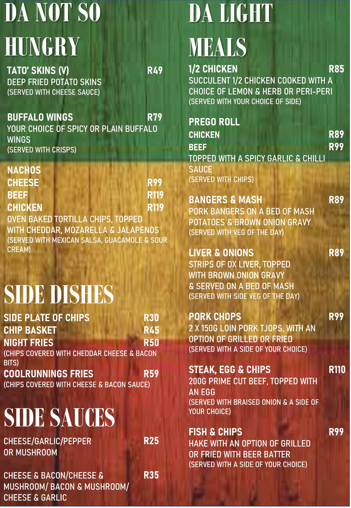 Menu at Cool Runnings Pub & Grill, Centurion
