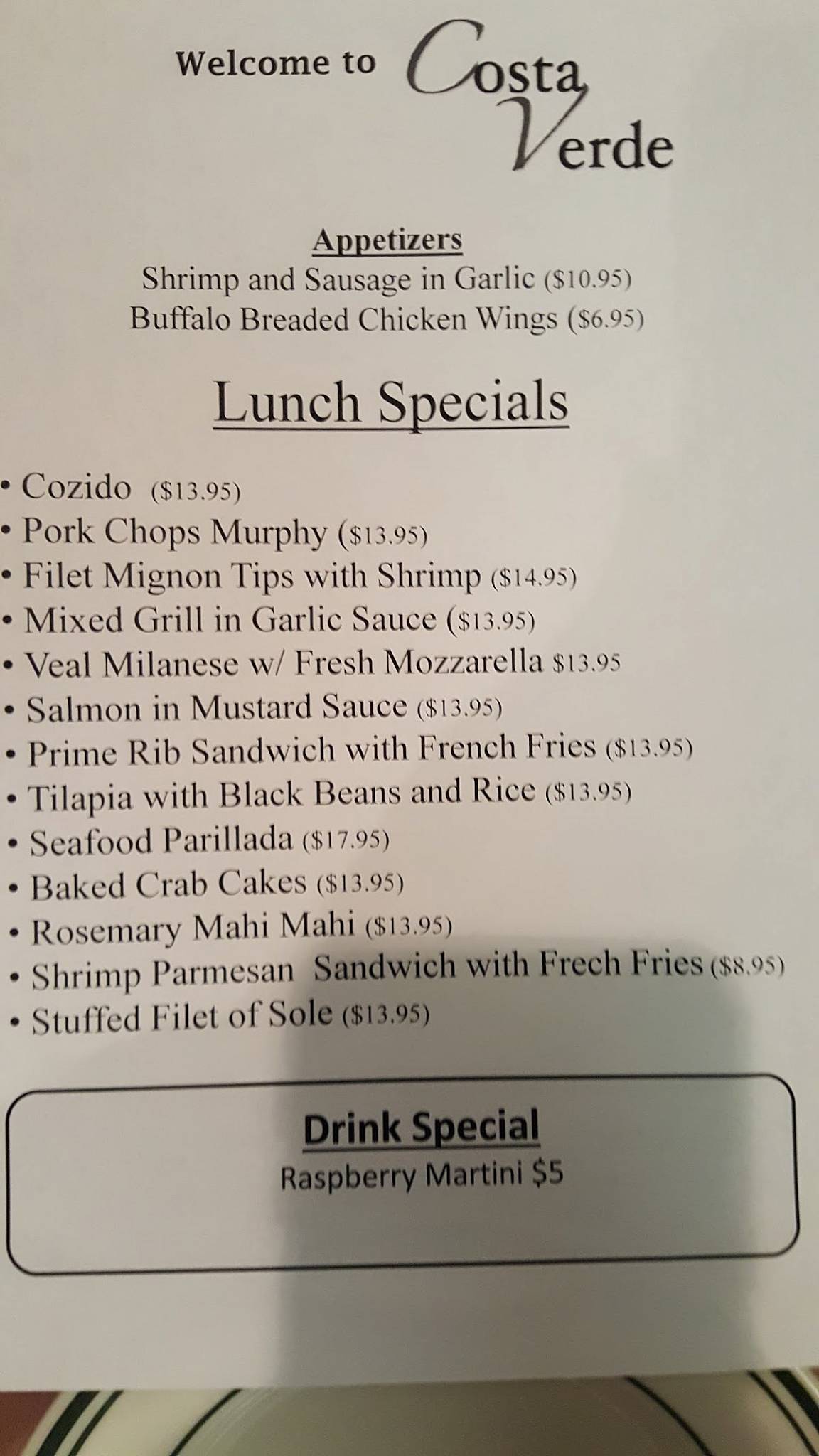 Menu at Costa Verde pub & bar, South Amboy, NJ-35
