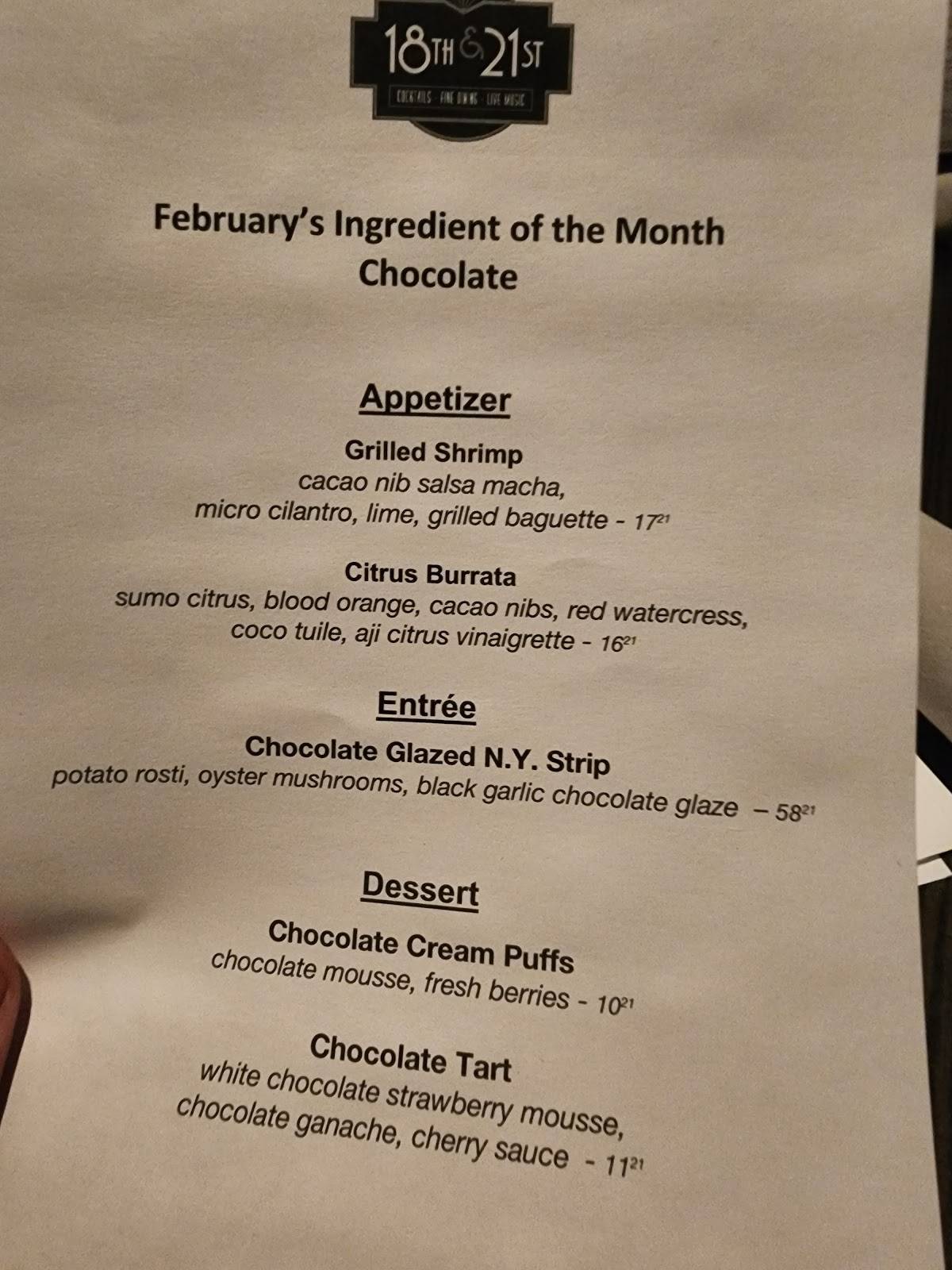 Menu at Cured 18th & 21st pub & bar, Columbia