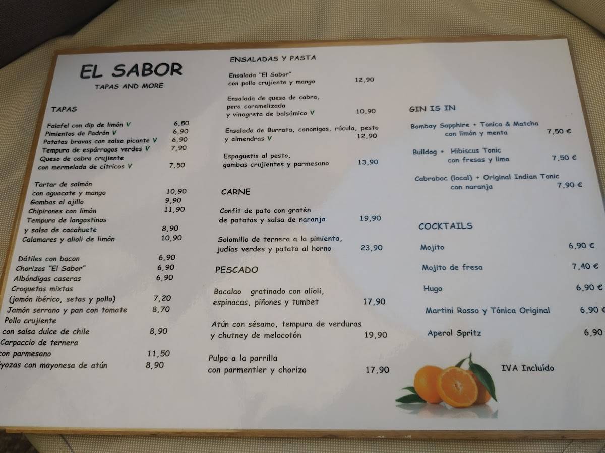 Menu at El Sabor pub & bar, Port de Sóller