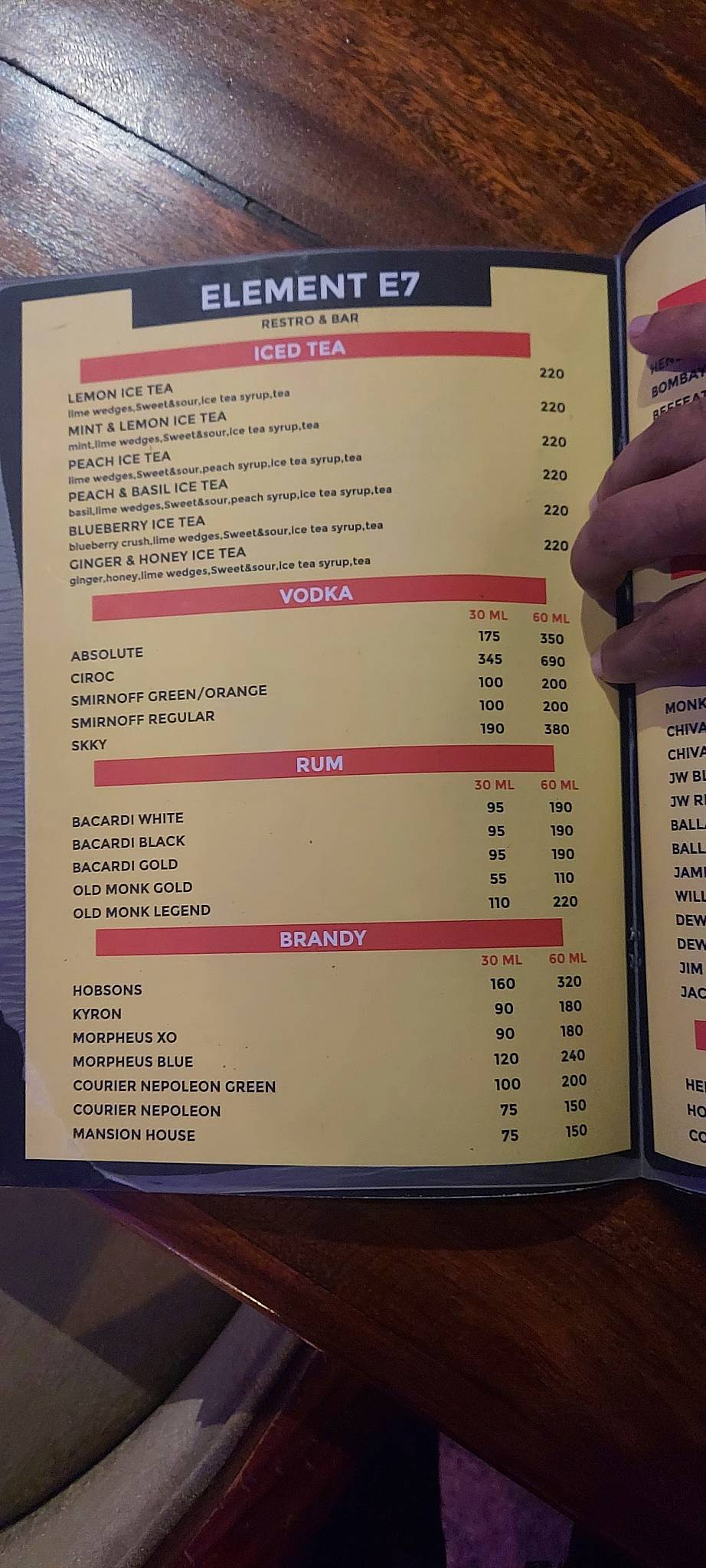 Menu at Element E7 Resto Bar, Hyderabad, KPHB