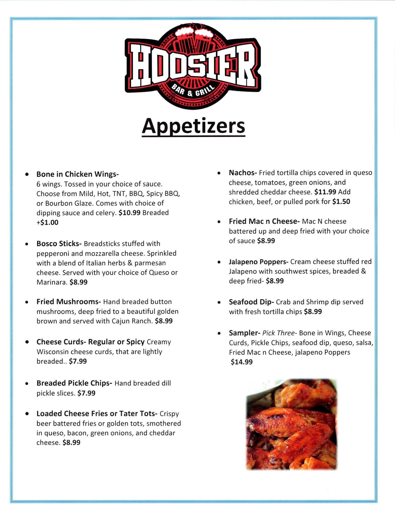 Menu at Hoosier Bar & Grill, Bloomington, W Richland Plaza Dr