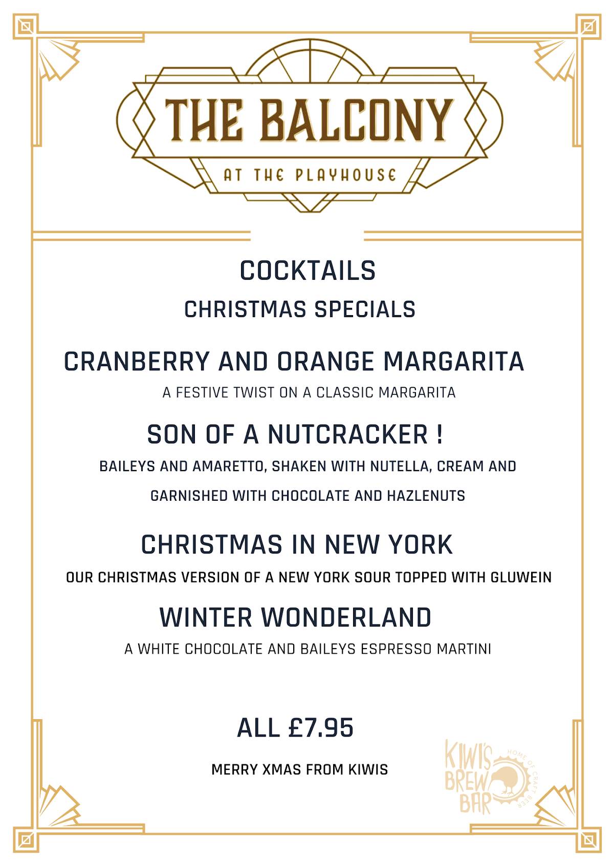Menu at Kiwi's Brew Bar, Portrush